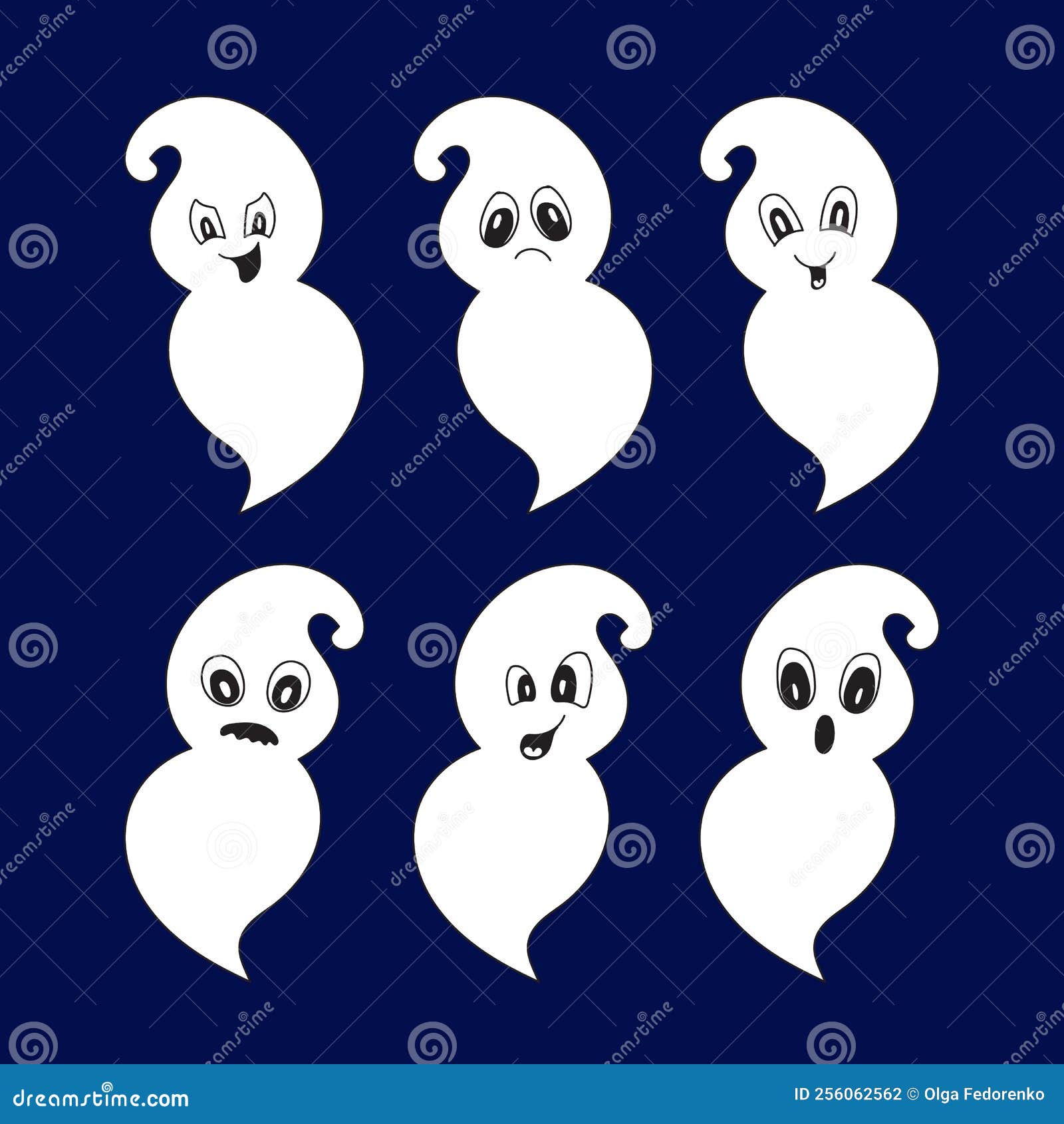 Collection of Cute Ghosts for Kids with Emotions. Separate Isolated ...