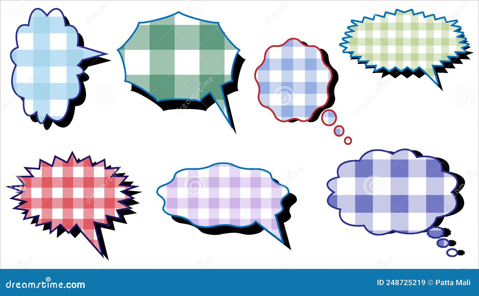 Collection of Cute Gingham Speech Bubble, Conversation Box, Chatbox ...