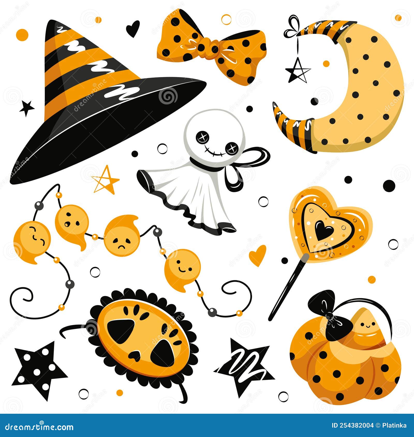 Collection of Cute Halloween Elements. Vector Set of Cartoon ...
