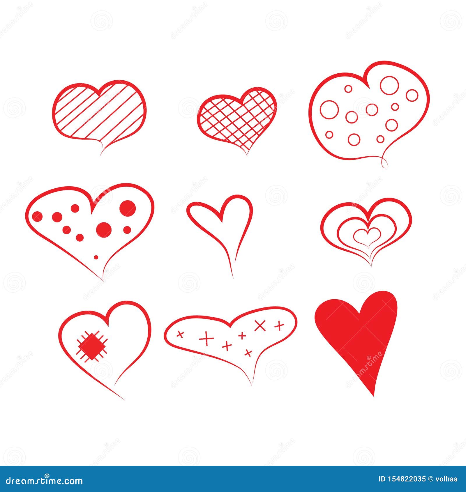 Collection of Cute Hand Drawn Hearts Stock Vector - Illustration of ...