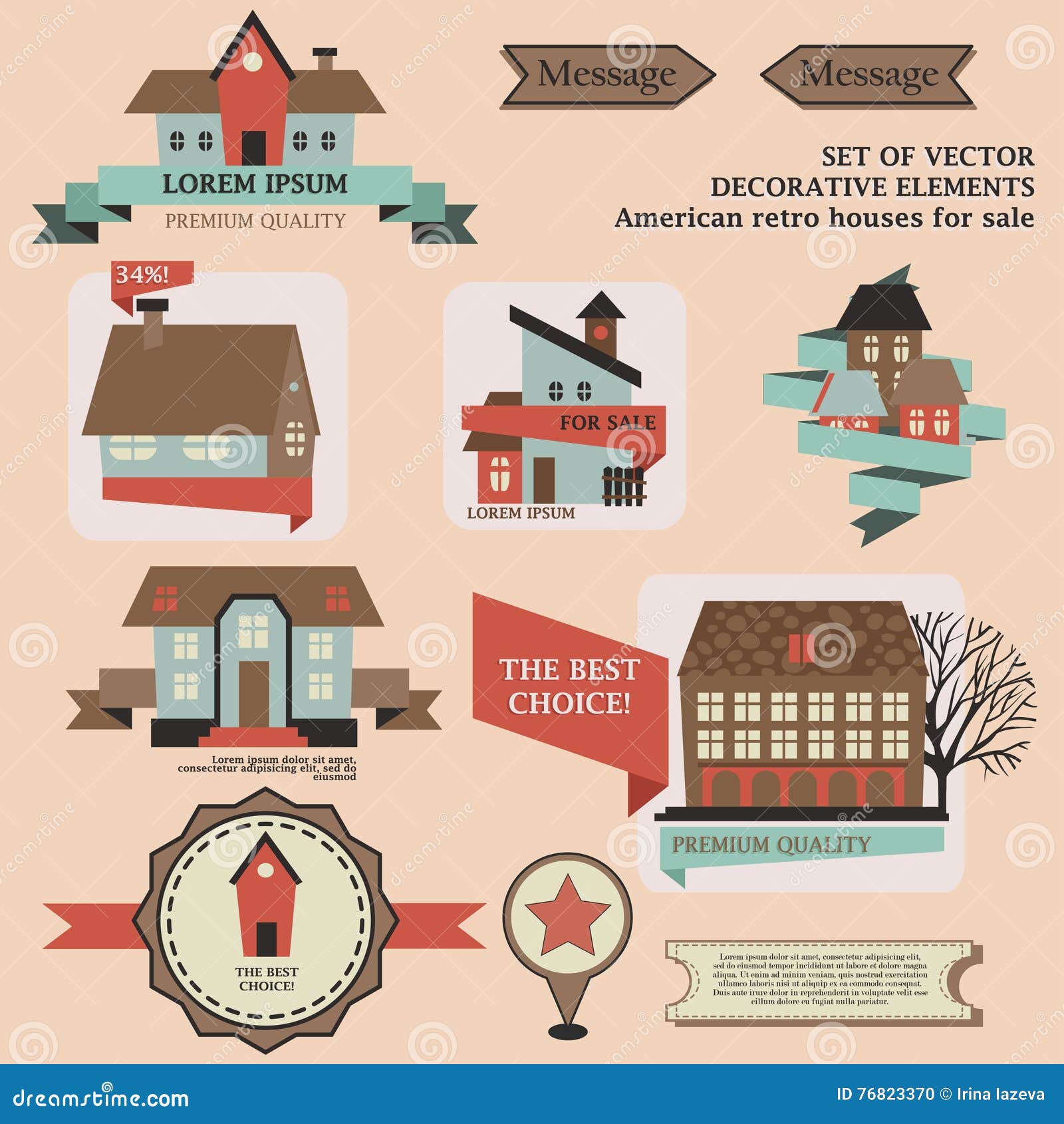 Collection of Cute Houses and Flags Stock Vector - Illustration of ...