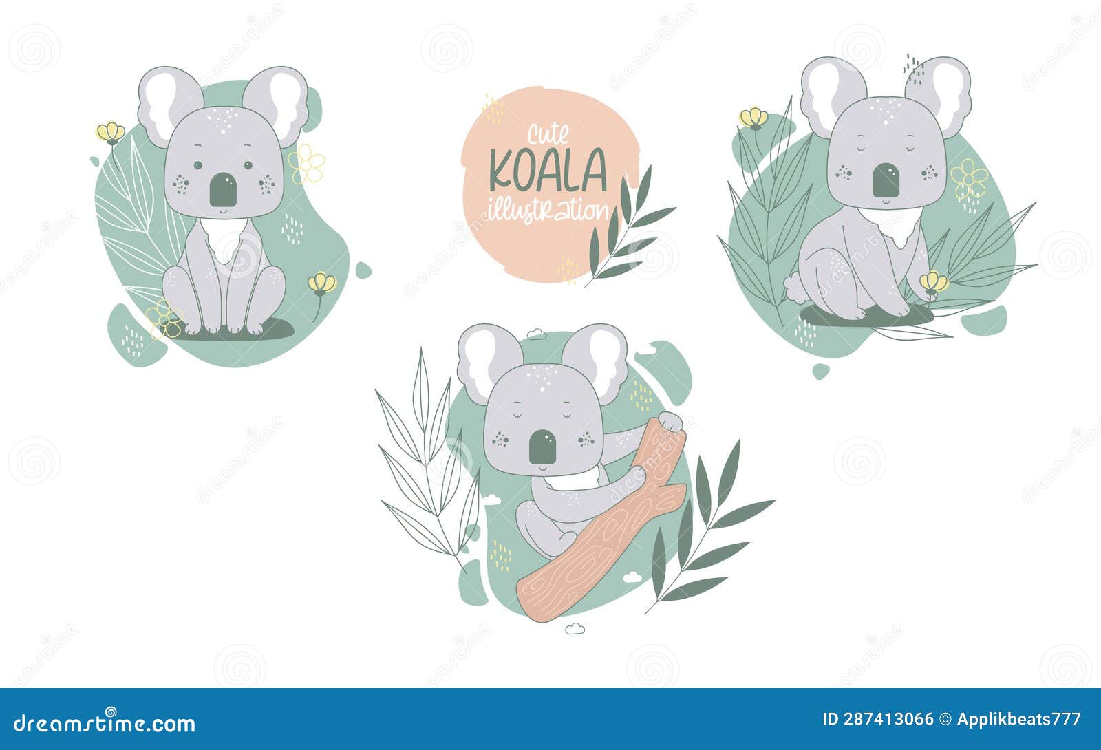 Koalas Cartoon Character And Blank Banner On White Background Vector ...