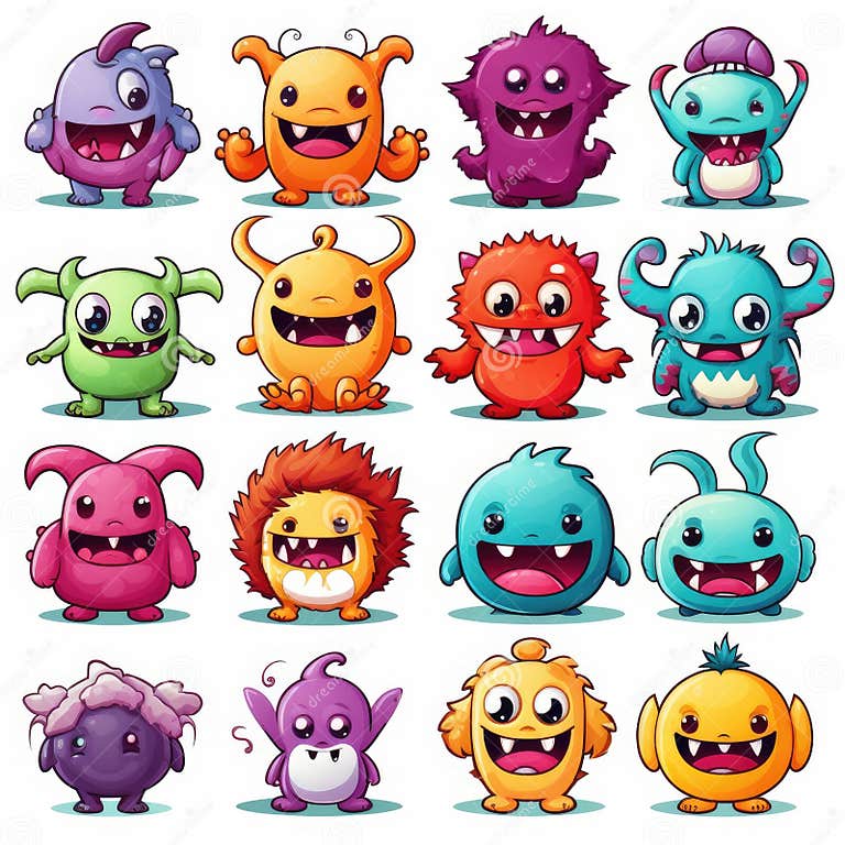 Collection of Cute Monster on White Background Chibi Cute Style ...
