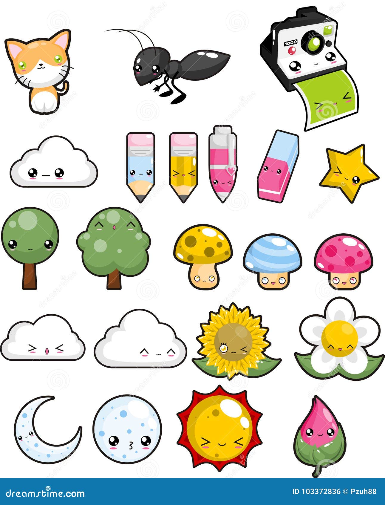 Collection of Cute Objects in White Background Stock Vector ...