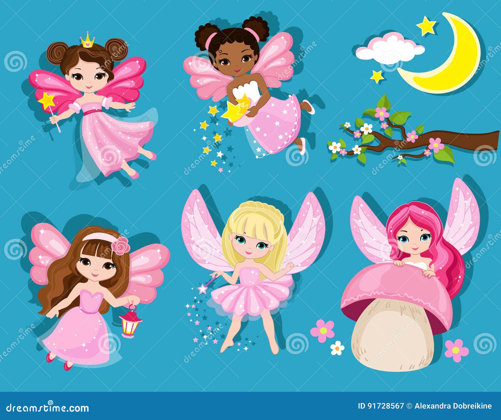 Collection of Cute Spring Fairies. Stock Vector - Illustration of girl ...
