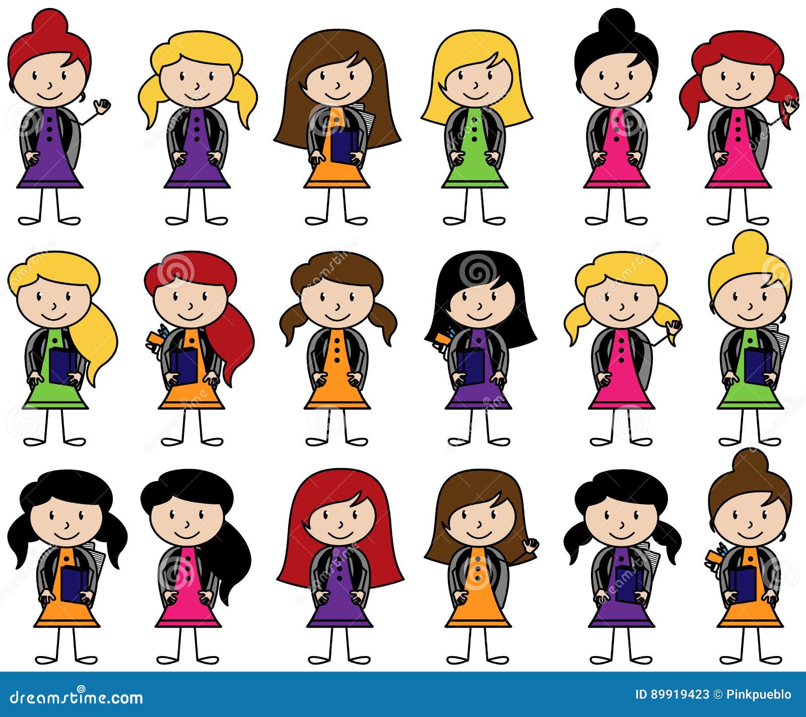 Collection of Cute Stick Figure Students in Vector Format Stock Vector ...