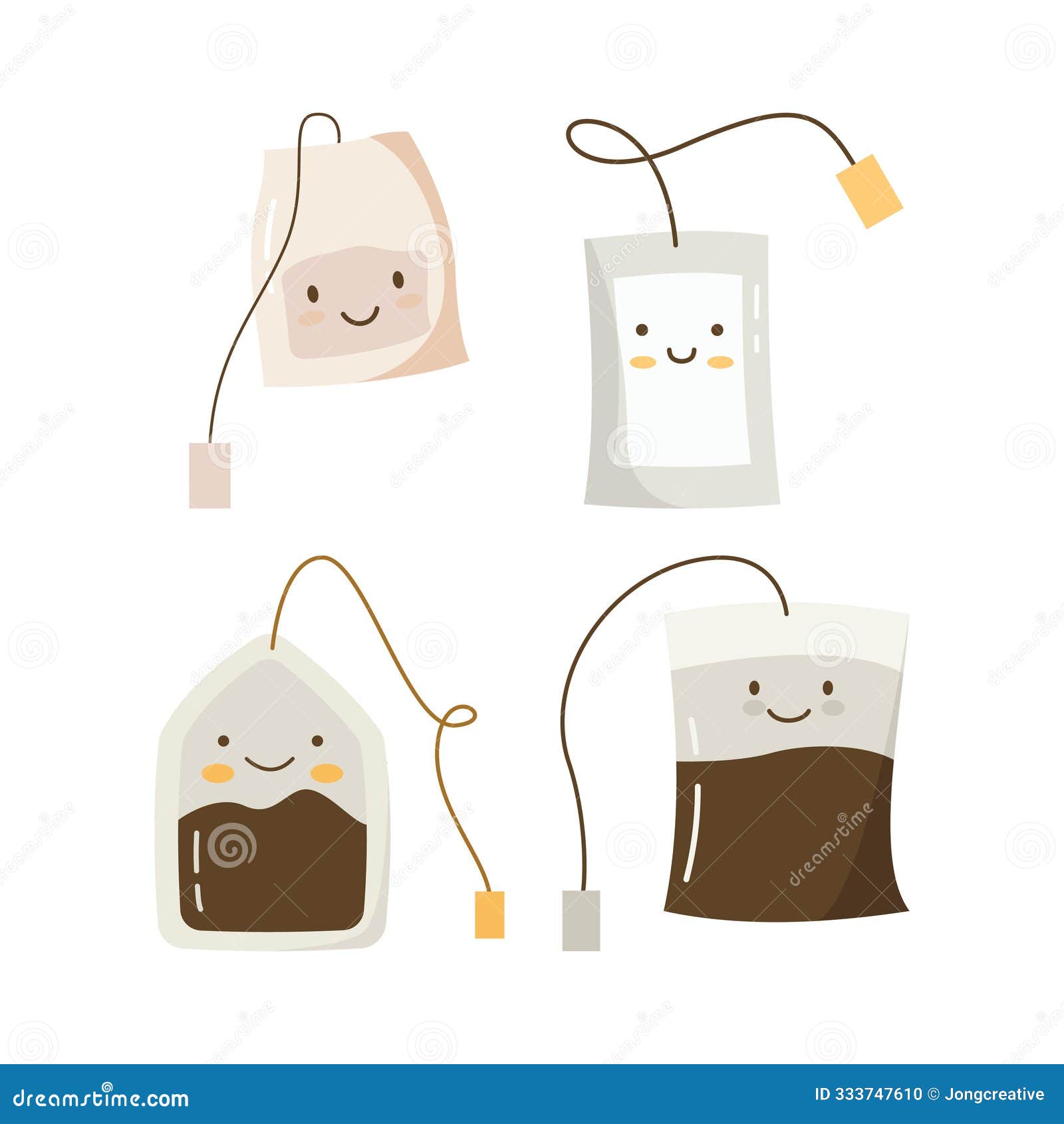 Collection of Cute Tea Bag Cartoon Character with Smile Expression ...
