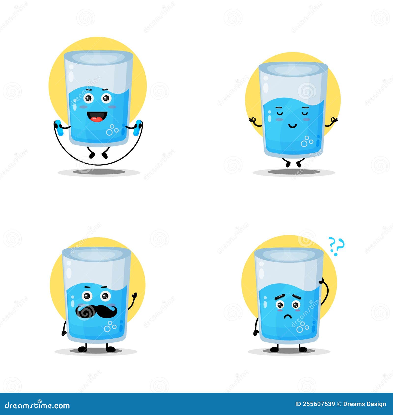 Collection of Cute Water Glass Characters Stock Vector - Illustration ...