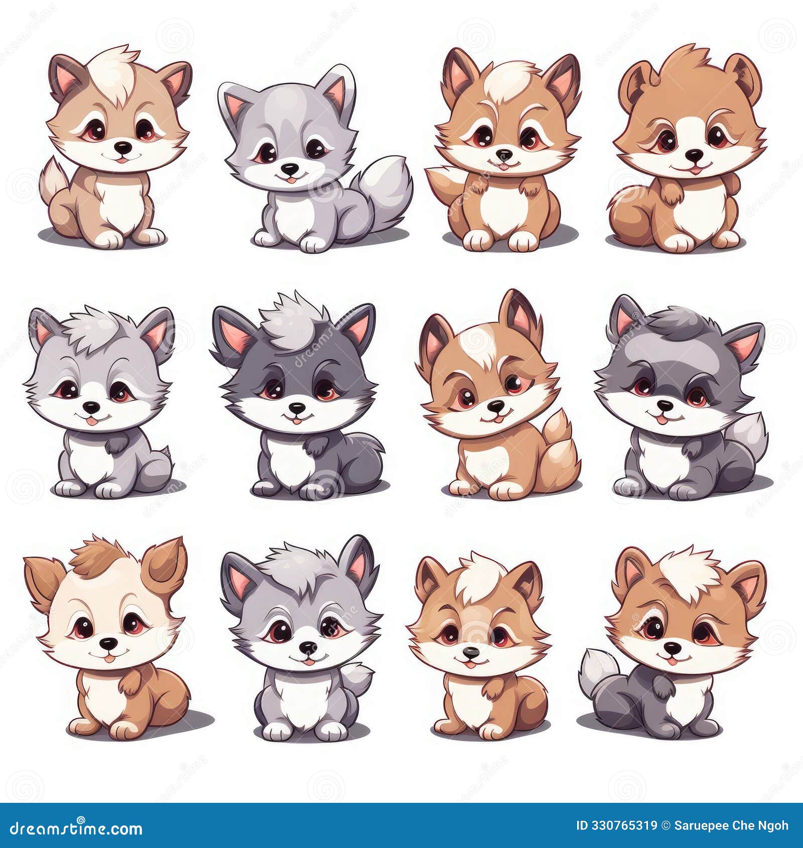 Collection of Cute Wolf Graphic on White Background Chibi Cute Style ...