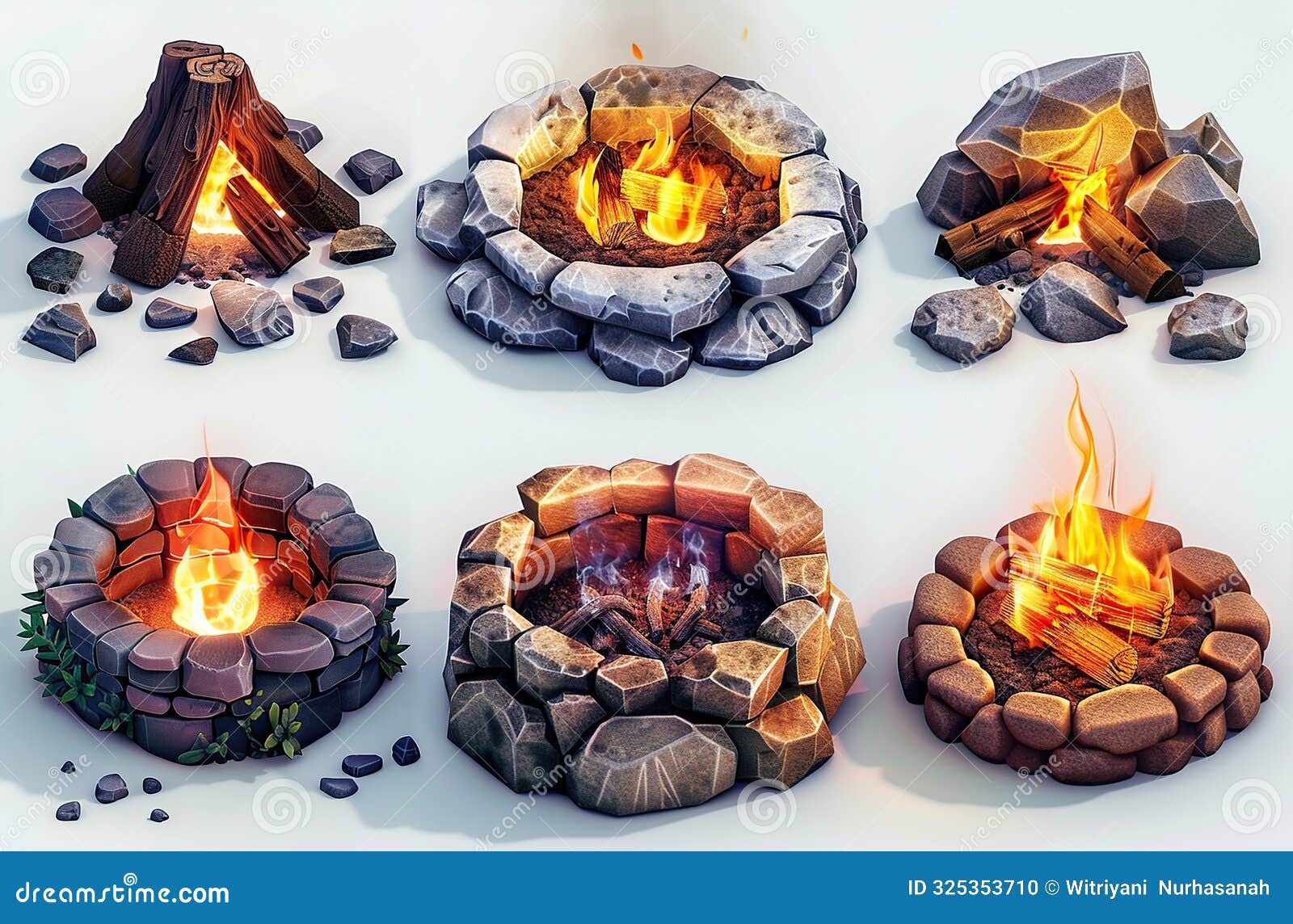 Collection of 3D Campfire Models Stock Illustration - Illustration of ...