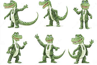 Collection of 2D Crocodile Avatars with Plain White Backgrounds. Stock ...