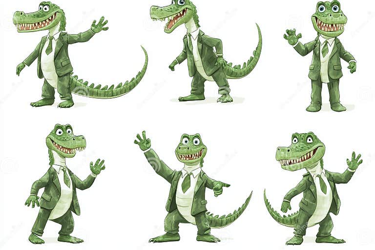 Collection of 2D Crocodile Avatars with Plain White Backgrounds. Stock ...