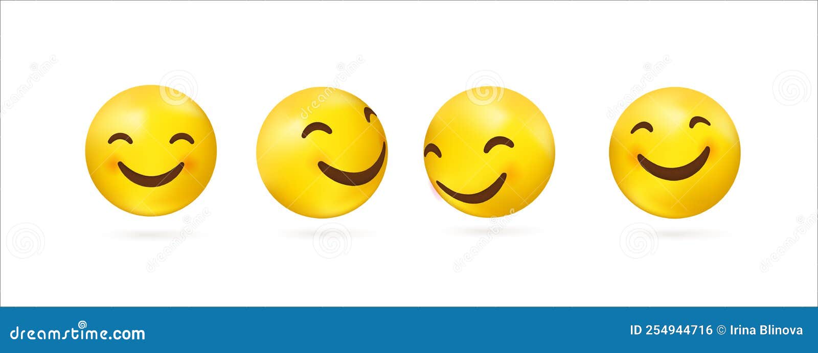 Collection of 3D Face Emoticons with Smiling Eyes Stock Vector ...
