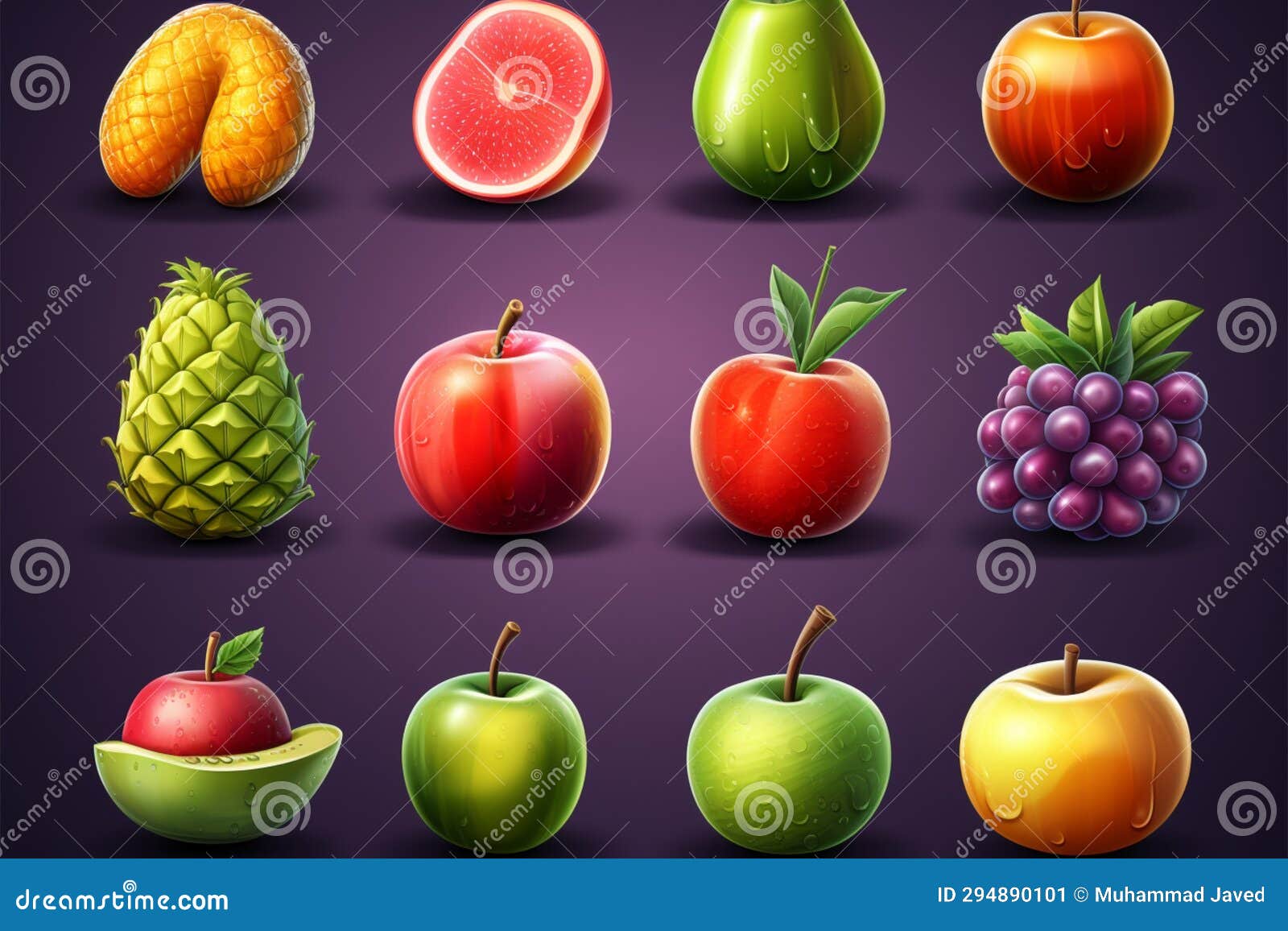 A Collection of 3D Fruit Icons for Easily Recognizable Graphics Stock ...