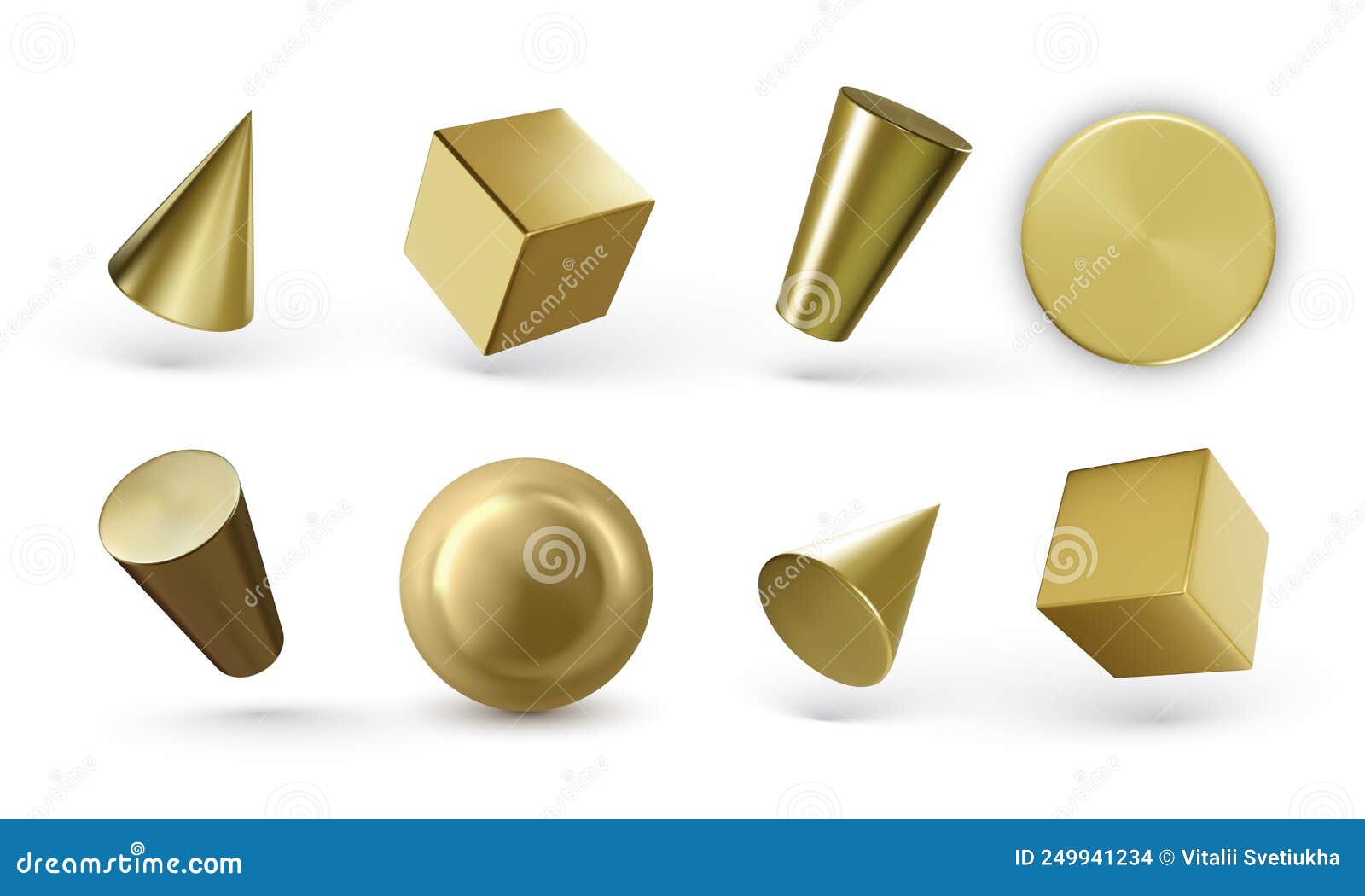 Collection of 3d Golden Geometric Shapes with Shadow Isolated on White ...
