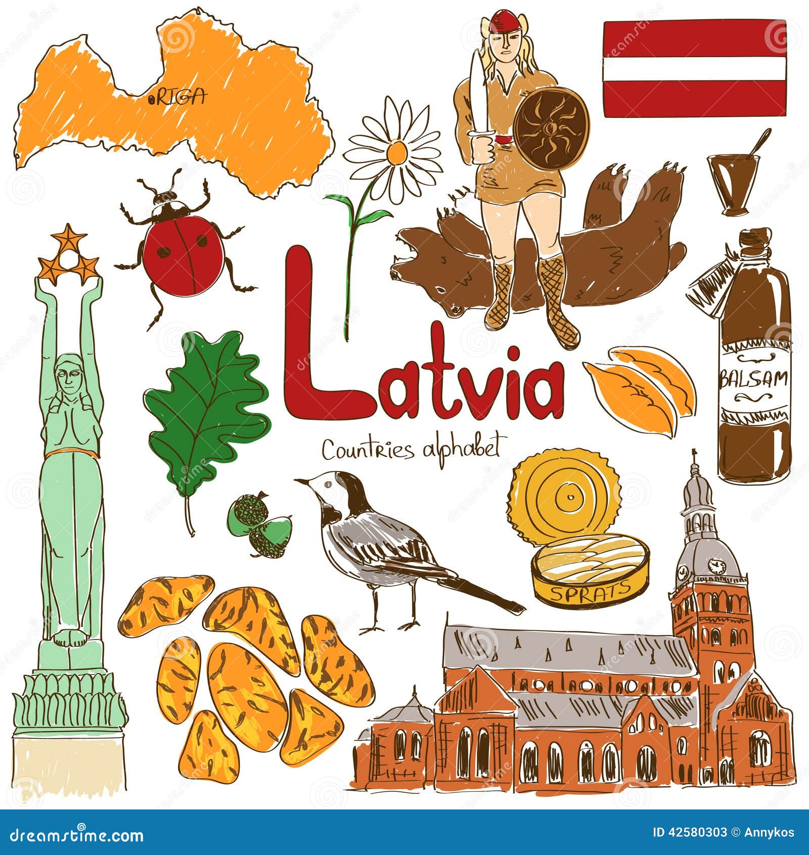 Collection D'icônes De La Lettonie Illustration de Vecteur ...