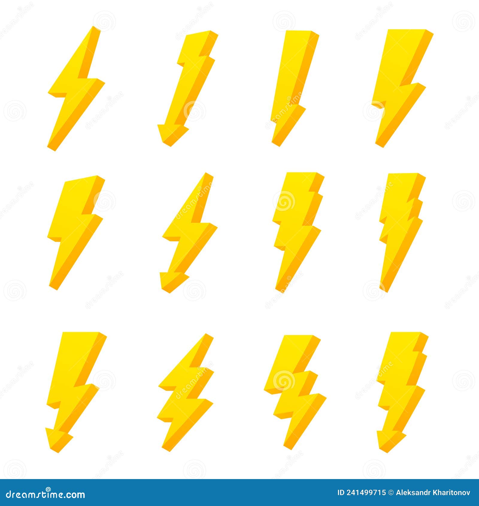Collection 3d Lightning Shapes Isometric Vector Illustration Natural ...