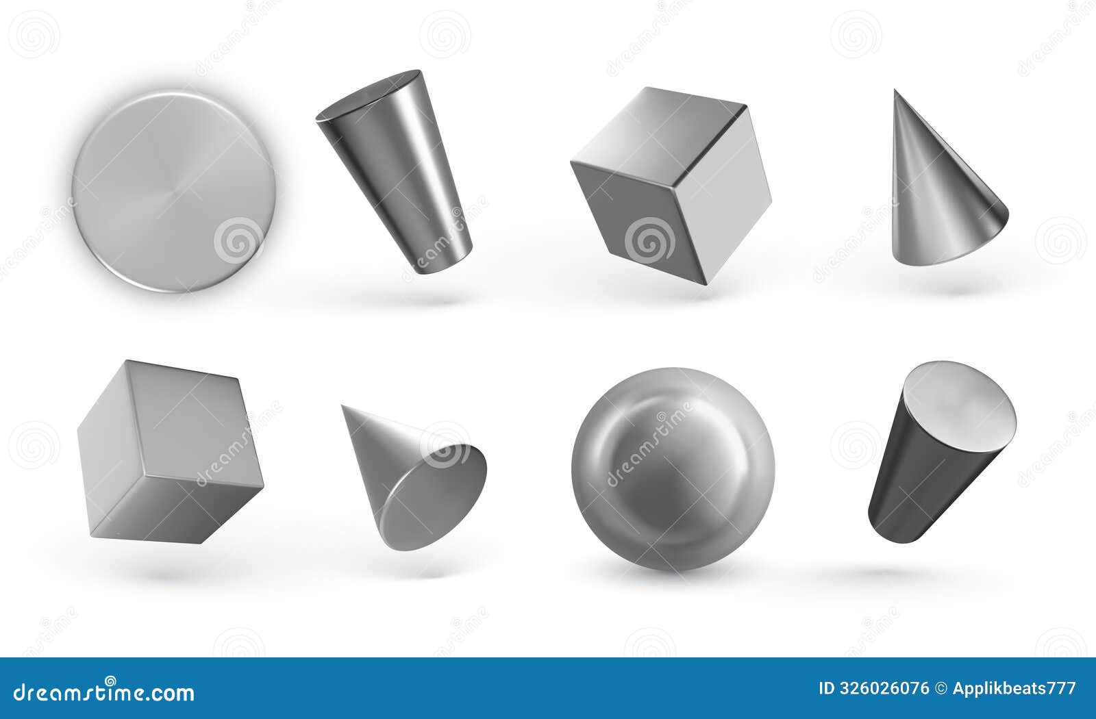 Collection of 3d Metal Geometric Shapes with Shadow Isolated on White ...