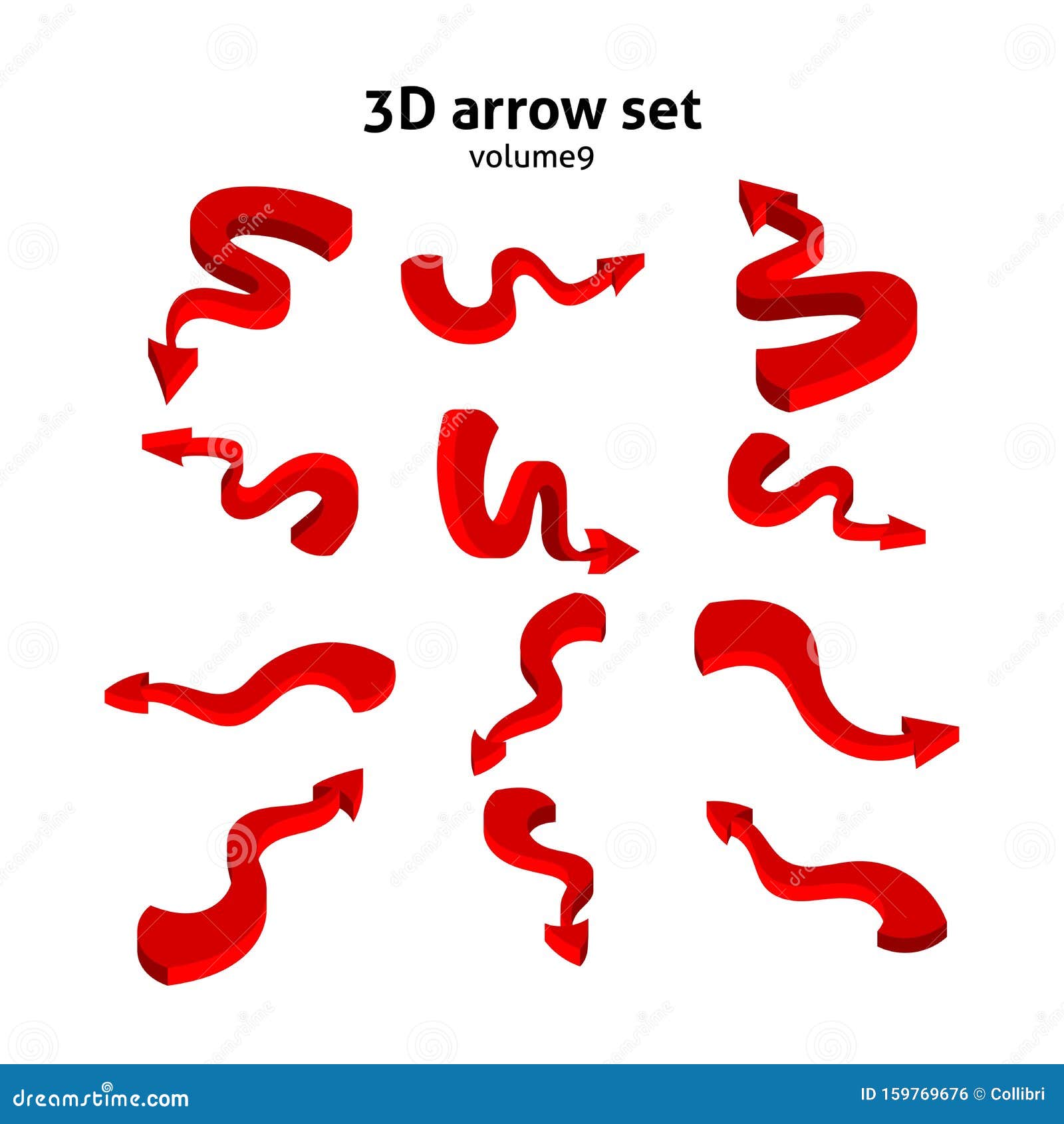 Collection 3d Red Arrows Isolated on White Background. Stock Vector ...