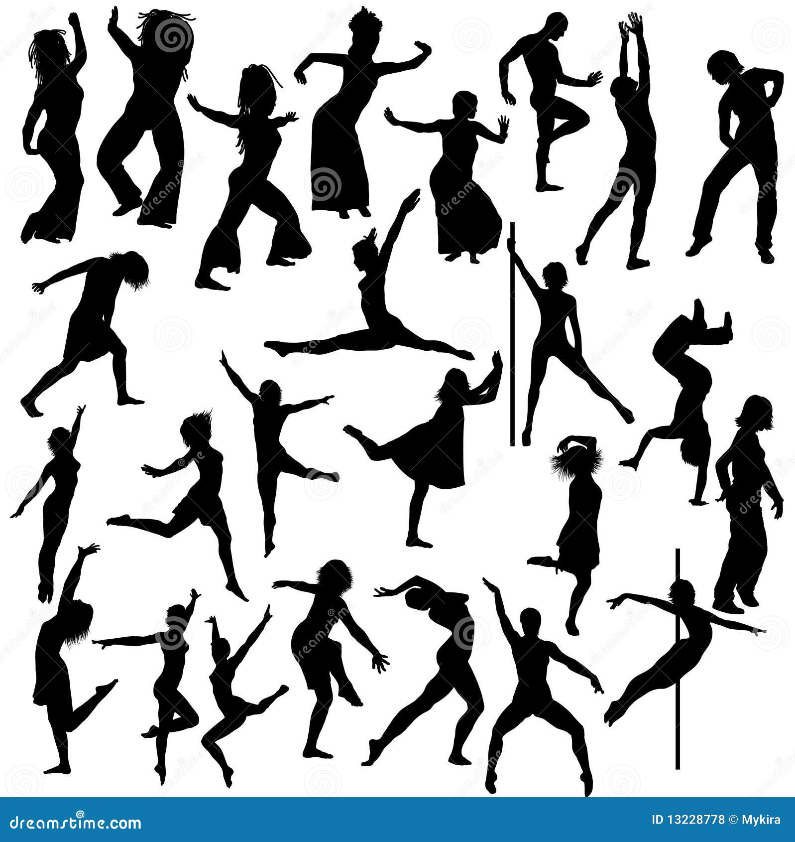 Collection of Dance Silhouettes Stock Vector - Illustration of flying ...