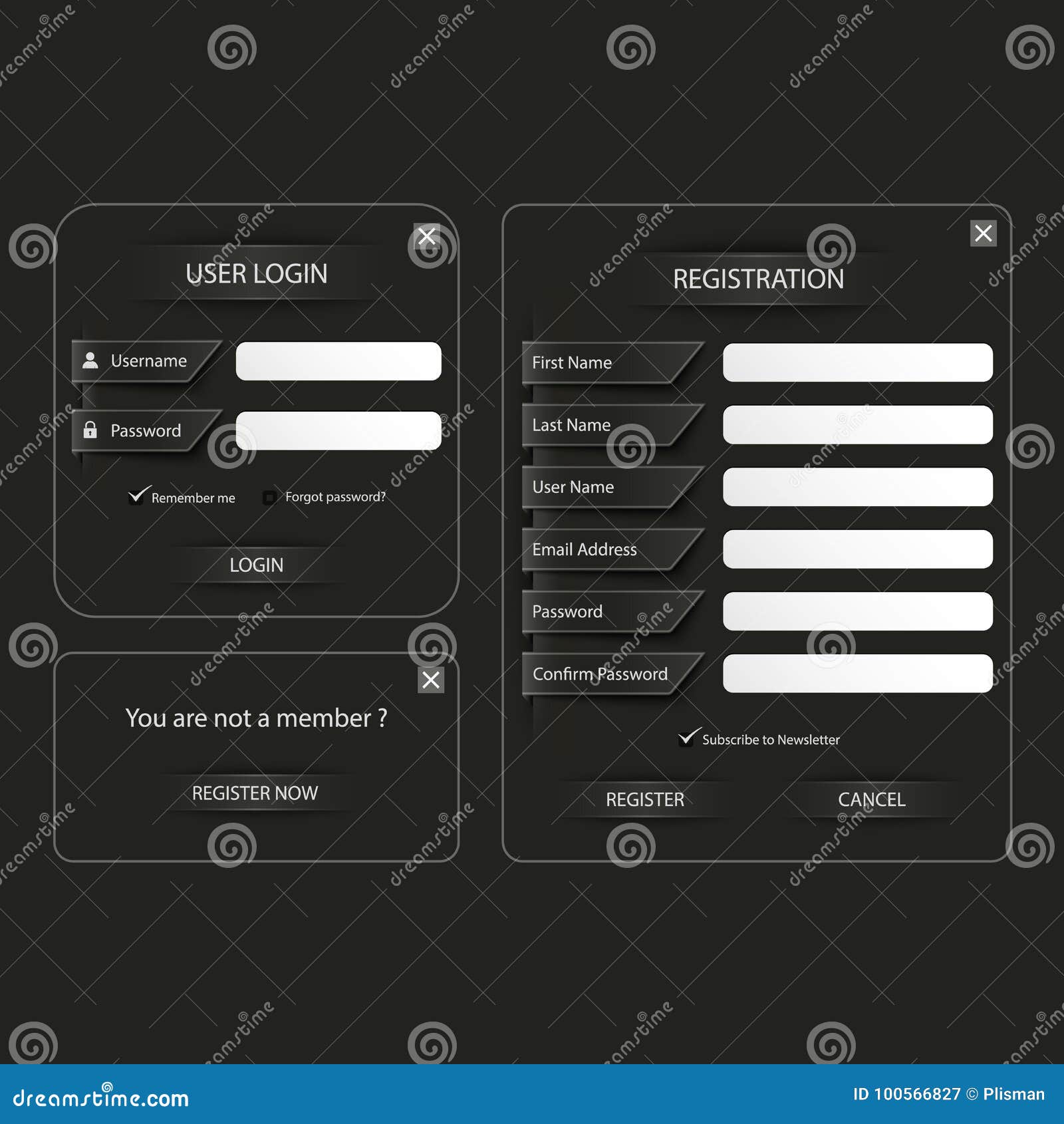 Collection Dark Log in and Register Web Screen Template Stock Vector ...