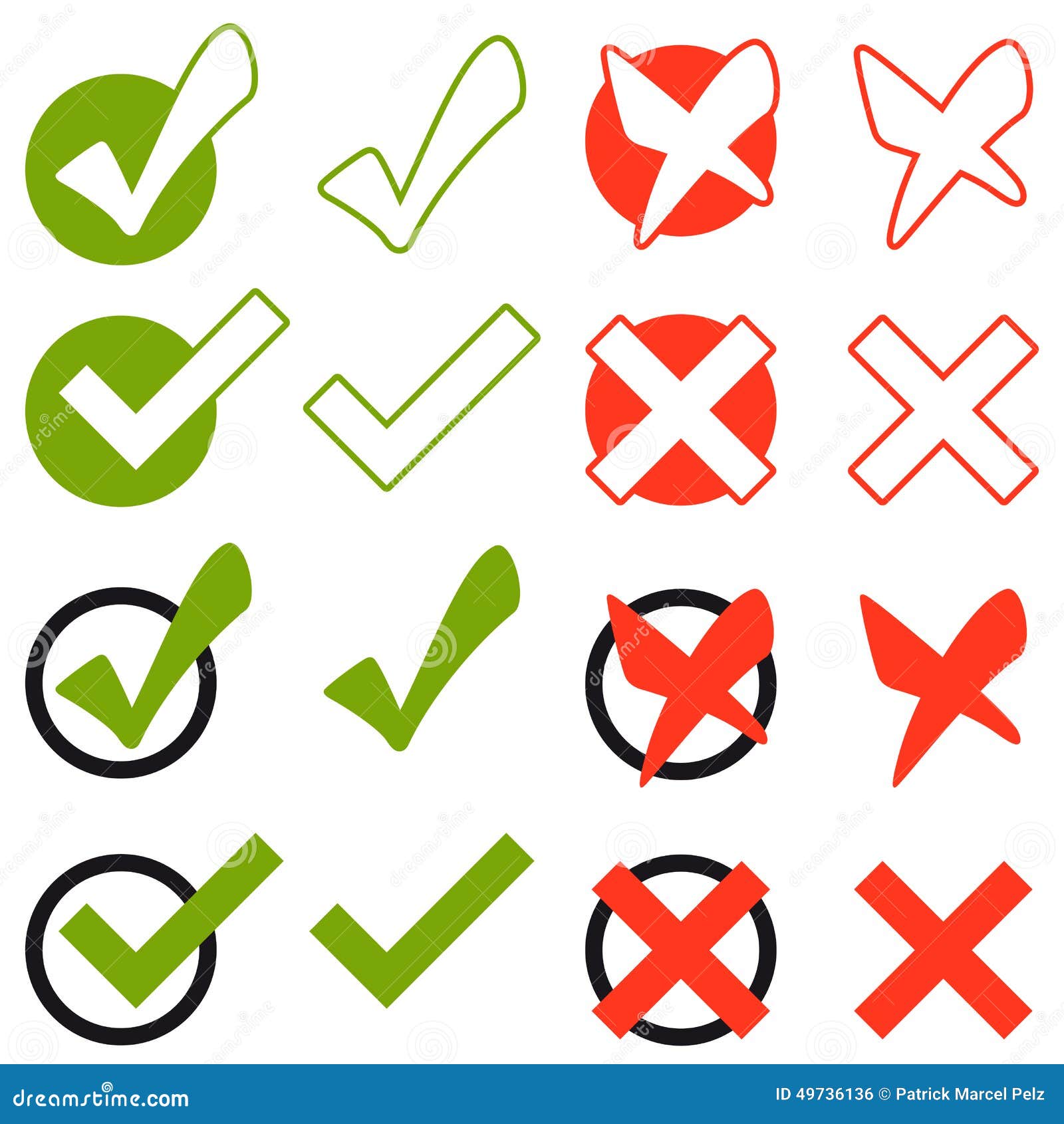 Collection De Croix Et De Crochet - Vert Et Rouge Illustration de ...