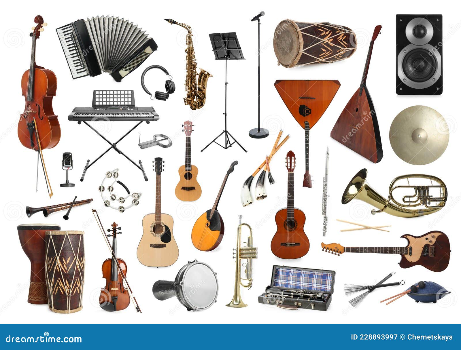 Collection De Différents Instruments De Musique Sur Fond Blanc Image ...