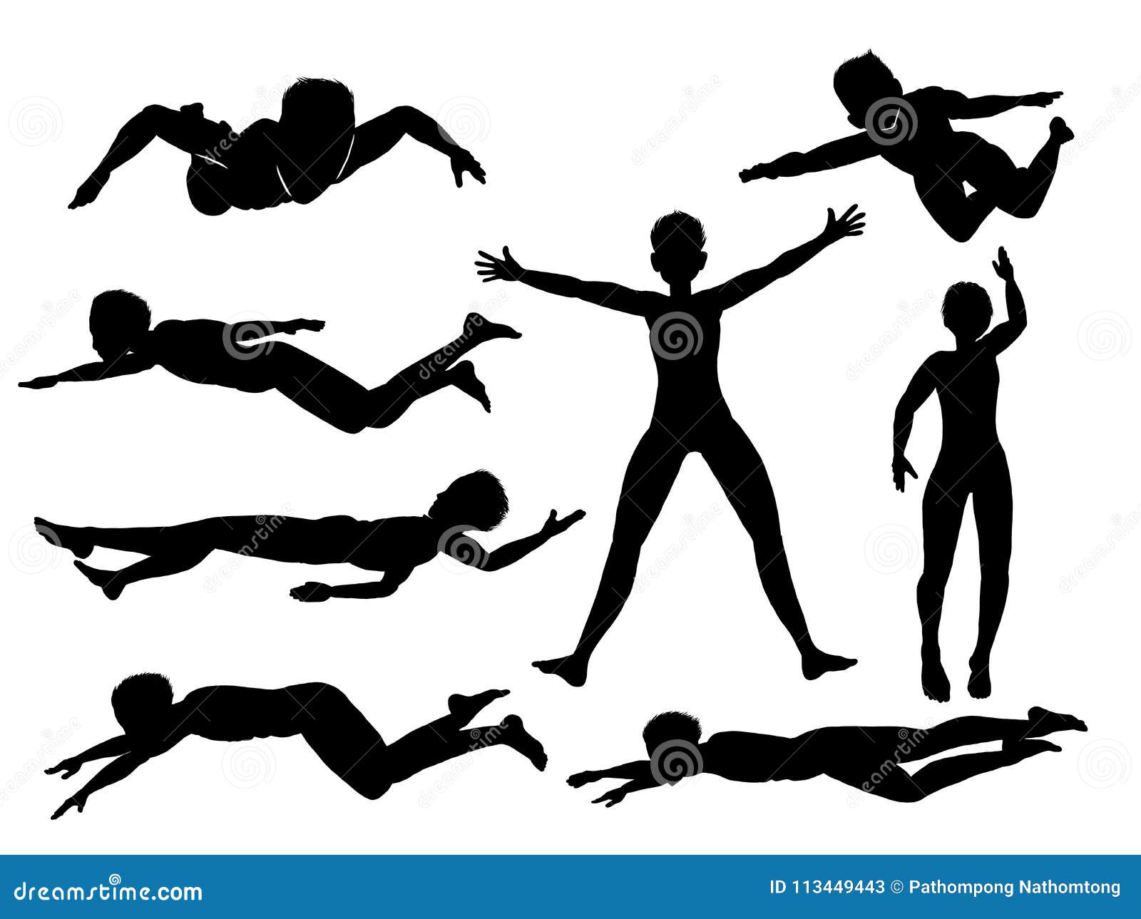 Collection De Poses Masculines De Nageur De Silhouette Illustration ...