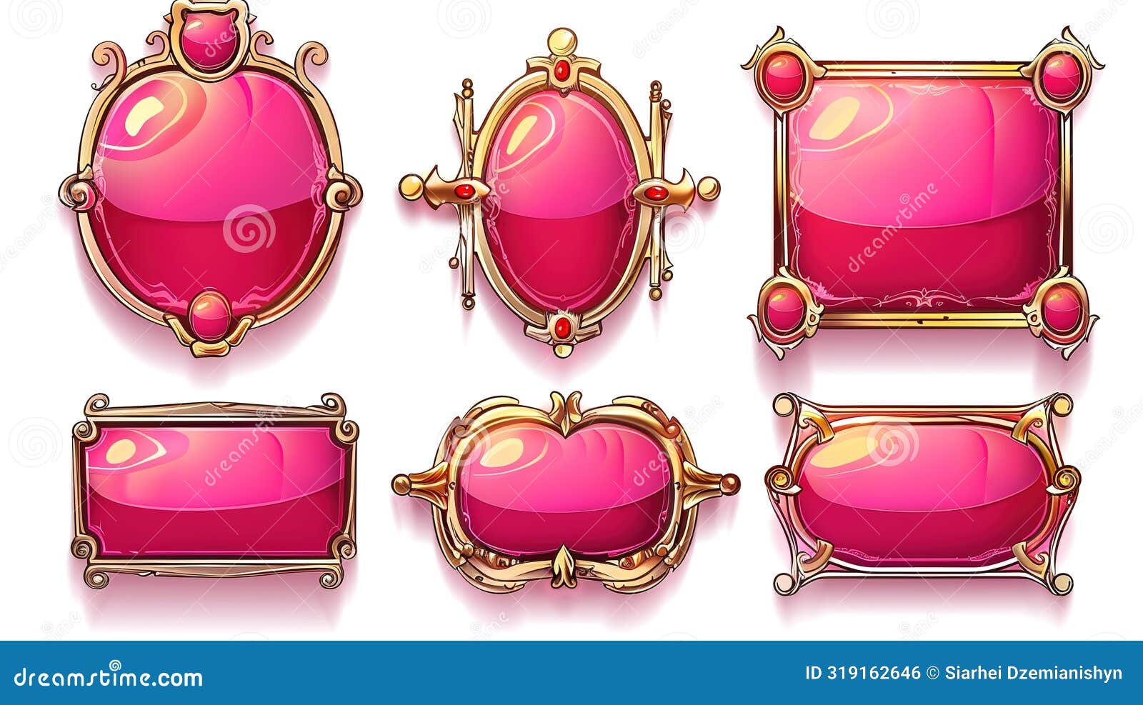 Collection of Decorative Banners with Gems and Wings, Ideal for Game ...