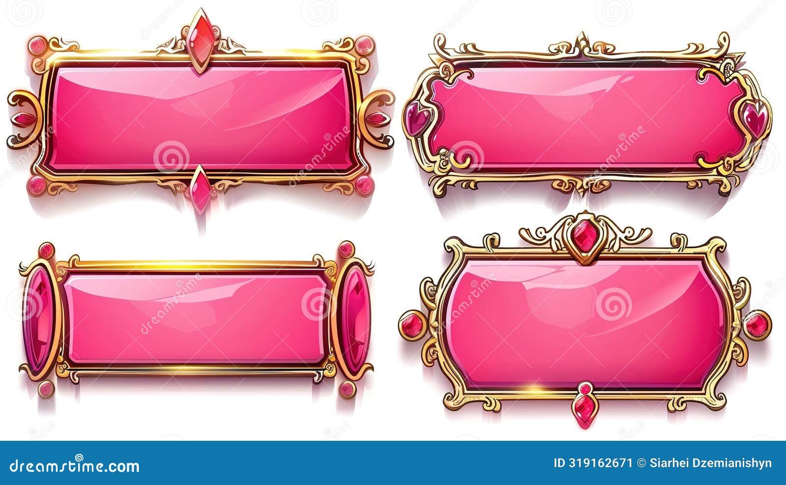 Collection of Decorative Banners with Gems and Wings, Ideal for Game ...