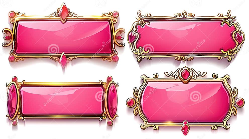 Collection of Decorative Banners with Gems and Wings, Ideal for Game ...