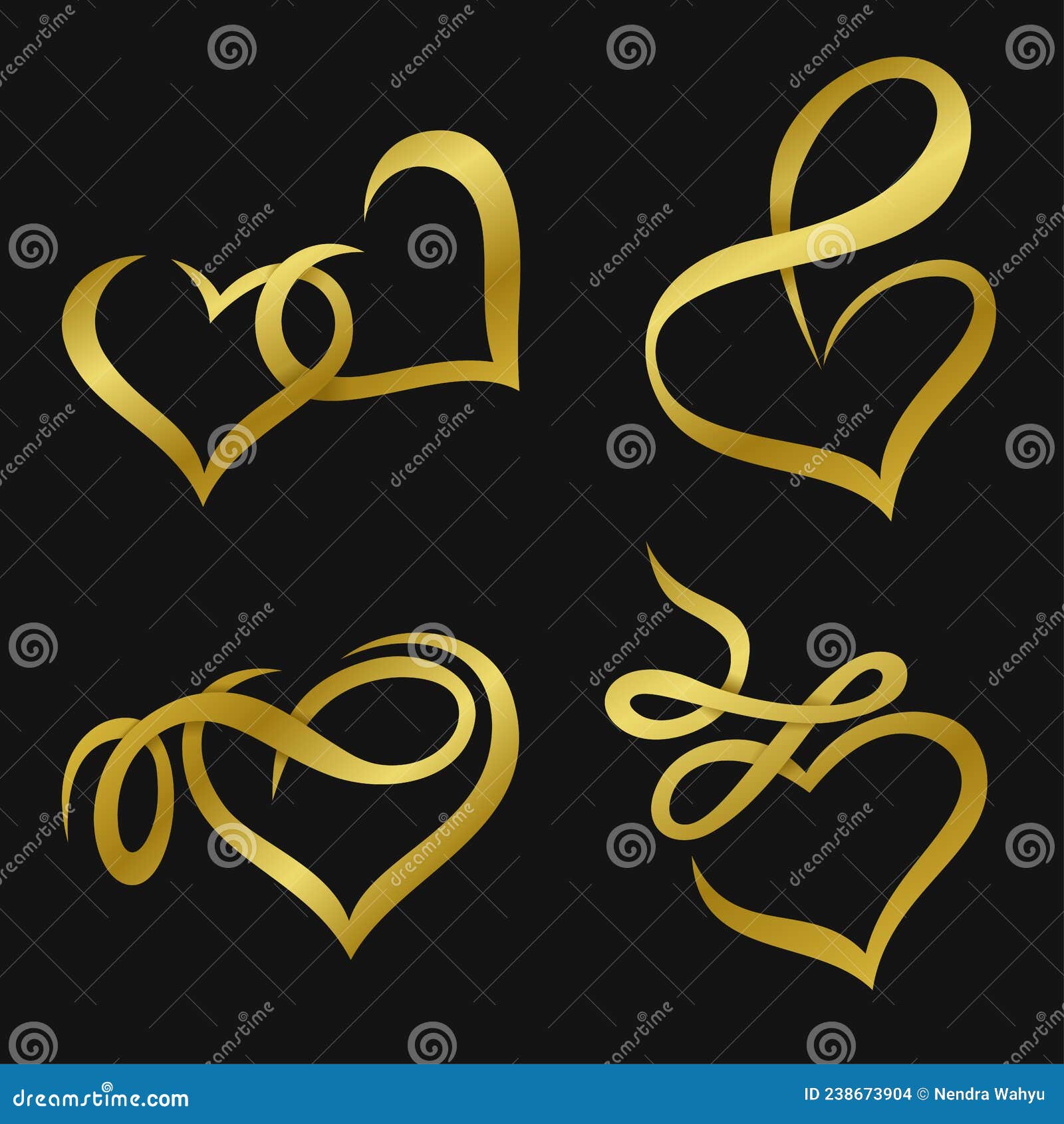 A Collection of Decorative Frames in the Shape of a Gold Heart Ribbon ...
