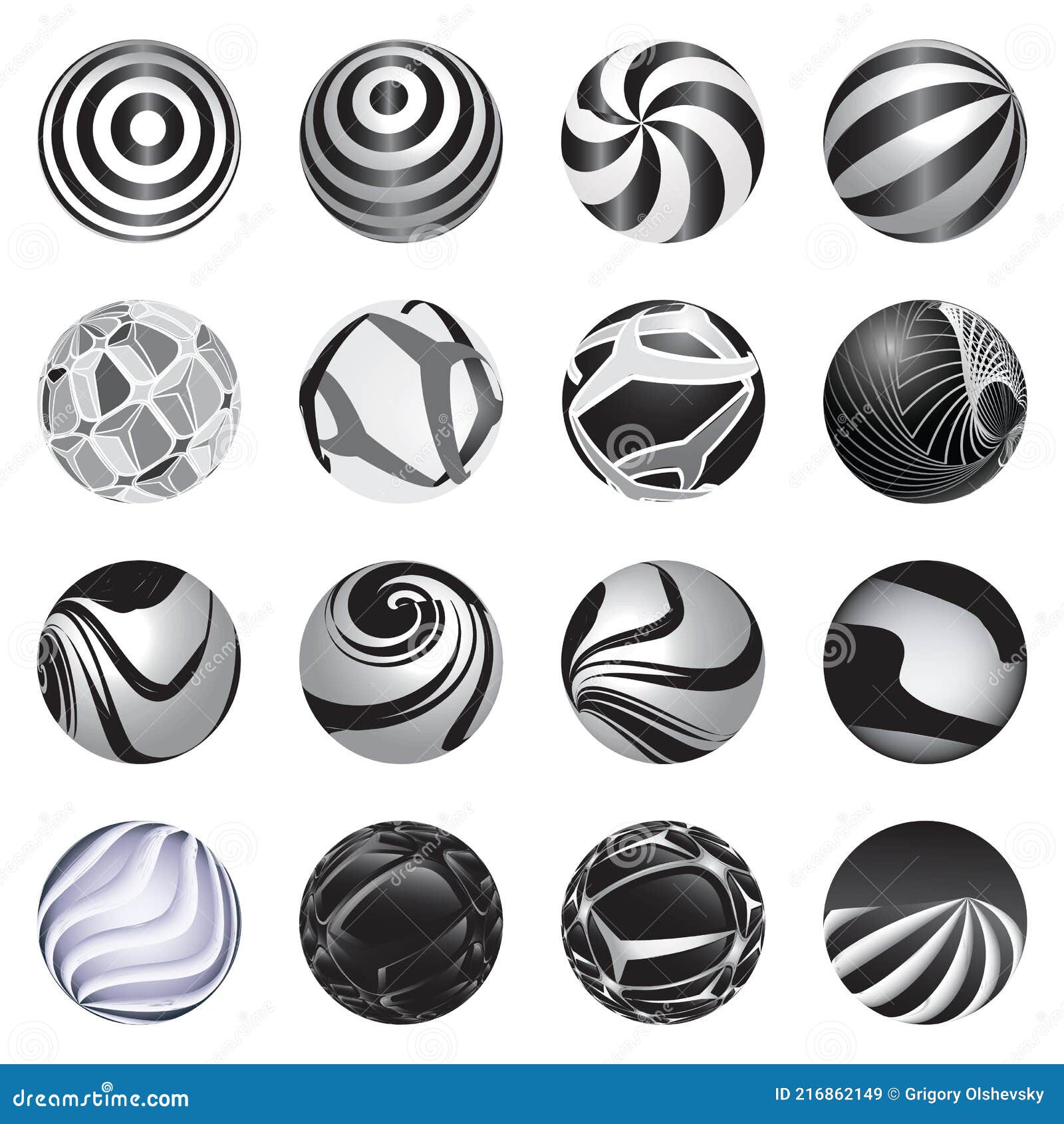 Collection of Decorative Monochrome Spheres, Set of Design Elements ...