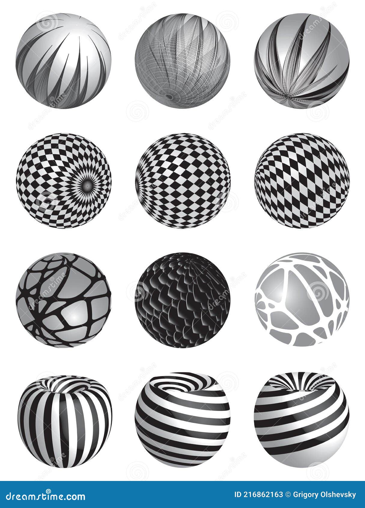 Collection of Decorative Monochrome Spheres, Set of Design Elements ...