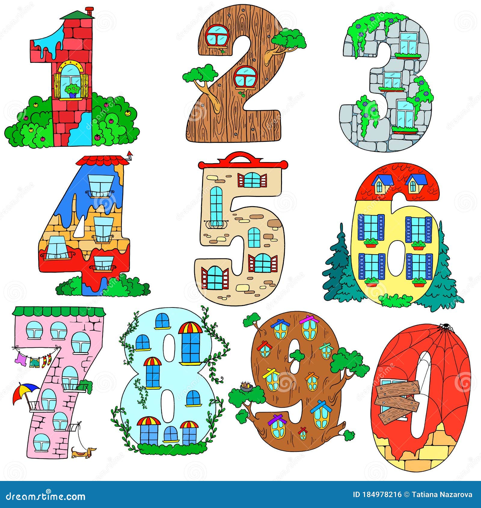 Collection of Decorative Numbers. Count the Windows. Learning the ...