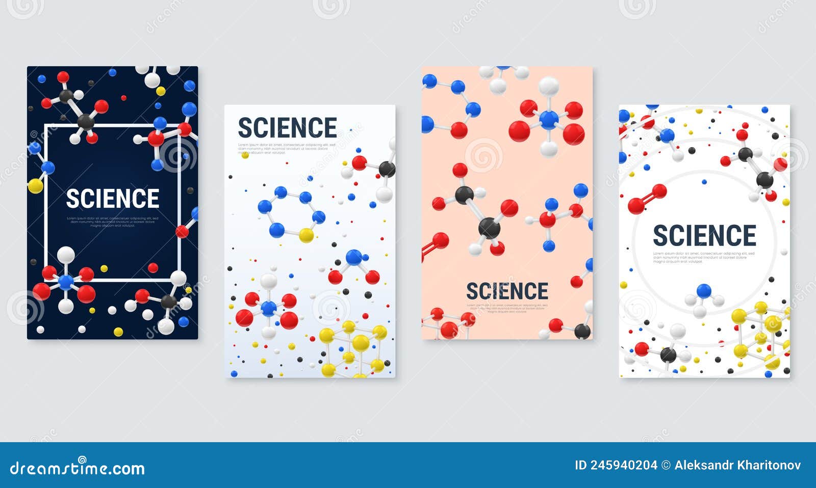 Collection Decorative Science Posters Realistic Molecule Atom Connected ...