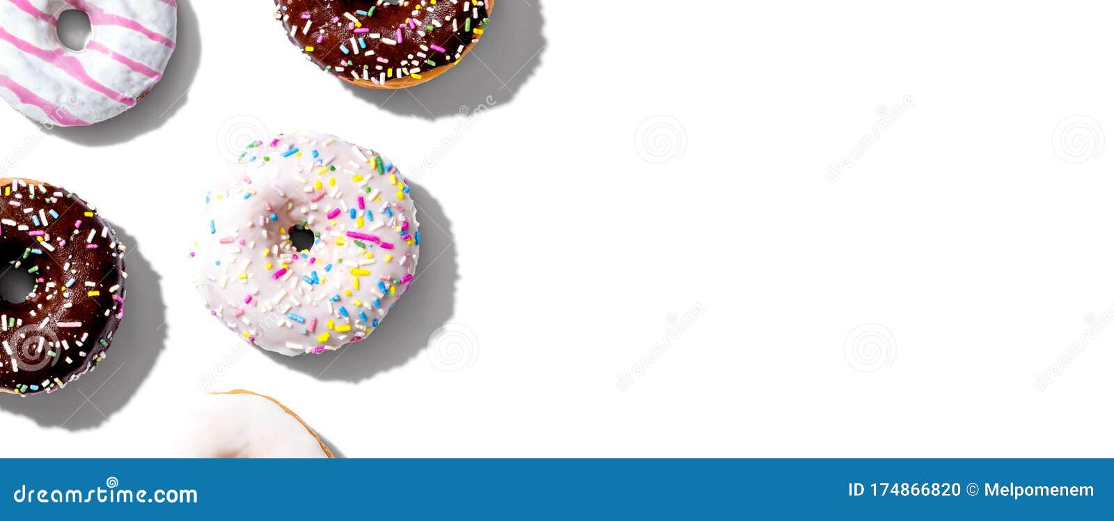 Collection of Delicious Donuts Overhead View Stock Photo - Image of ...