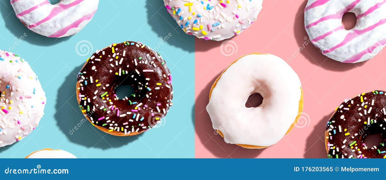 Collection of Delicious Donuts Overhead View Stock Image - Image of ...