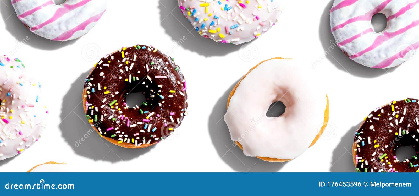 Collection of Delicious Donuts Overhead View Stock Photo - Image of ...