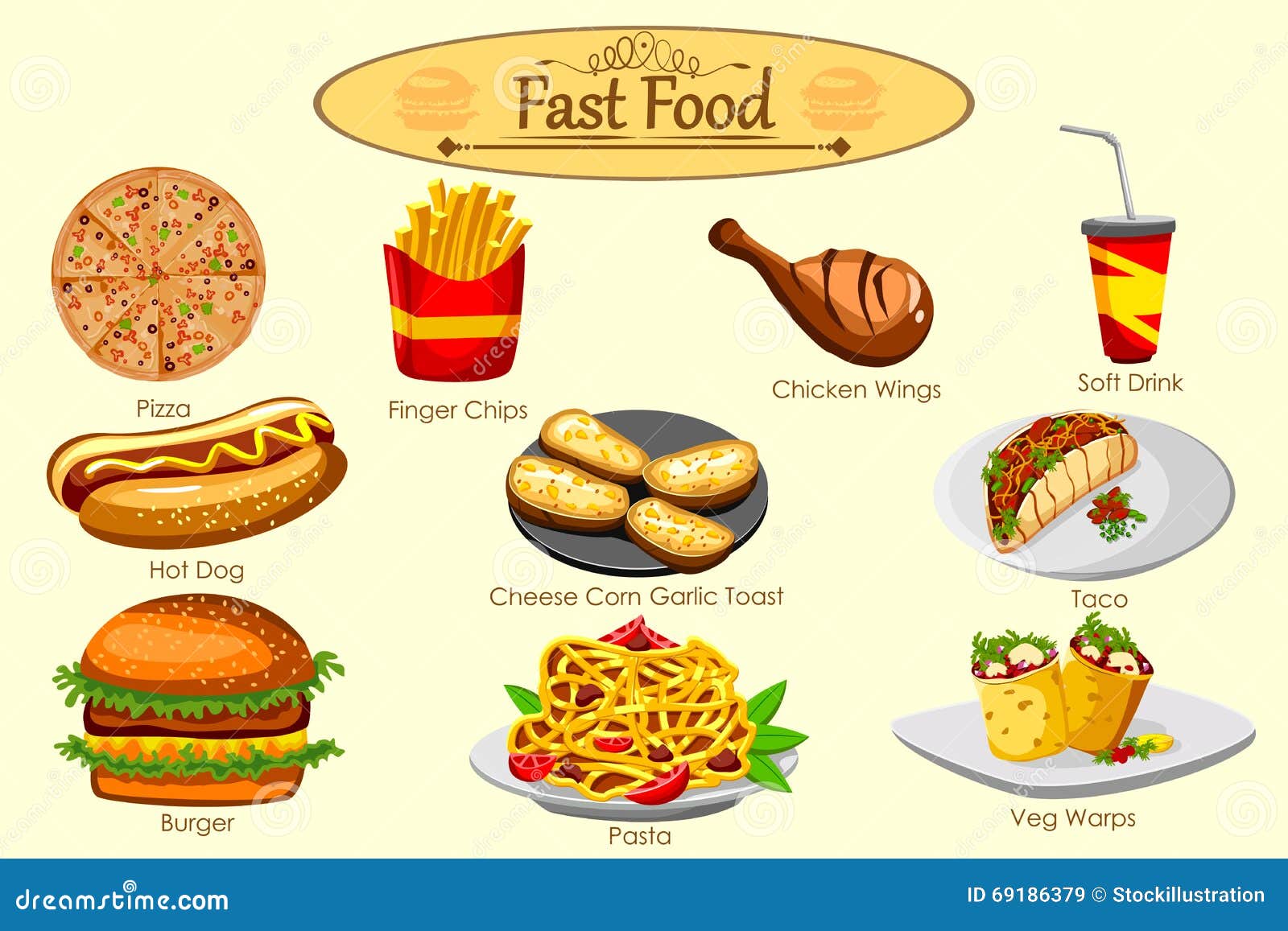 Collection of Delicious Fast Food Stock Vector - Illustration of pizza ...