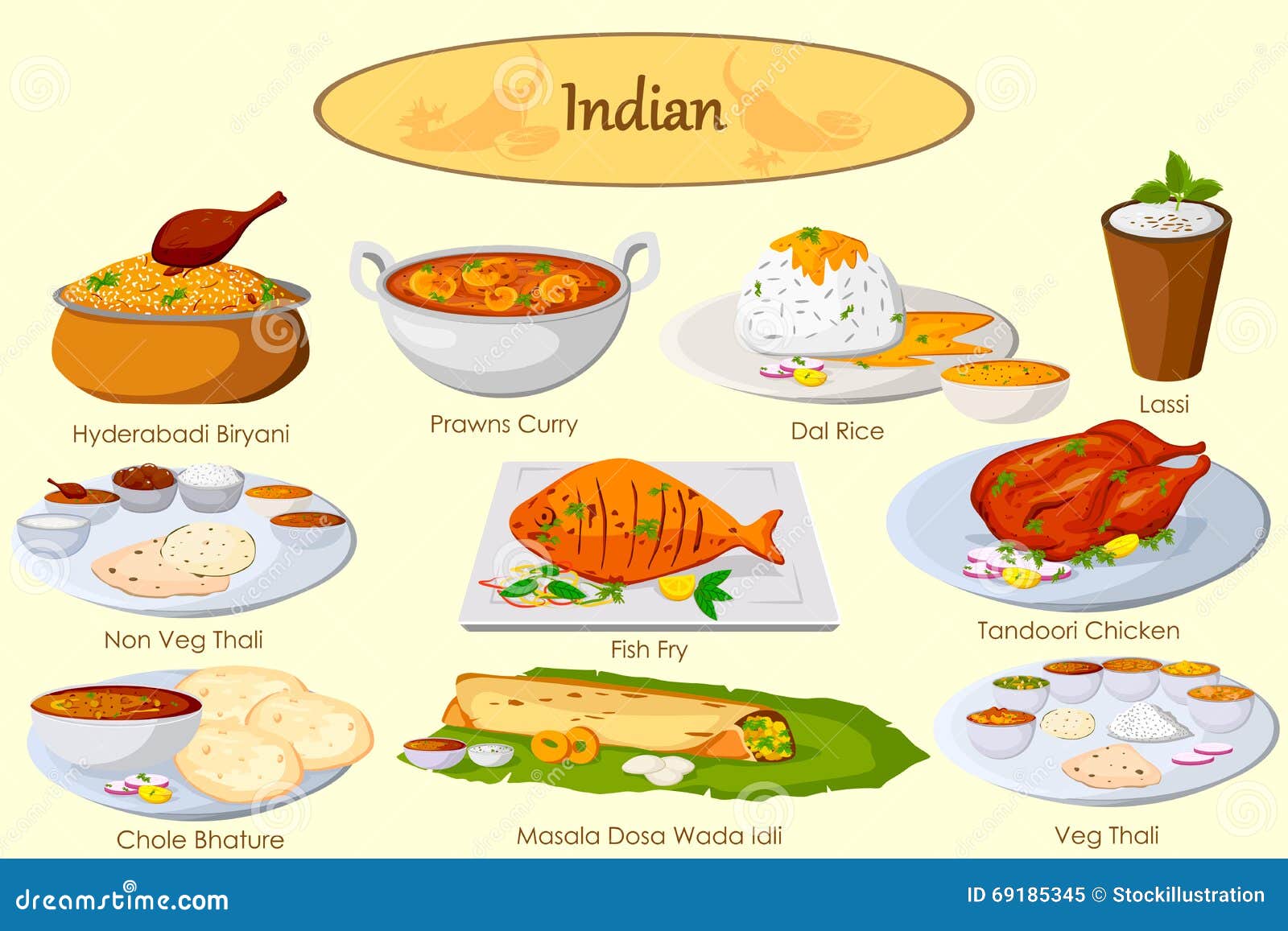 Collection of Delicious Indian Food Stock Vector - Illustration of meal ...