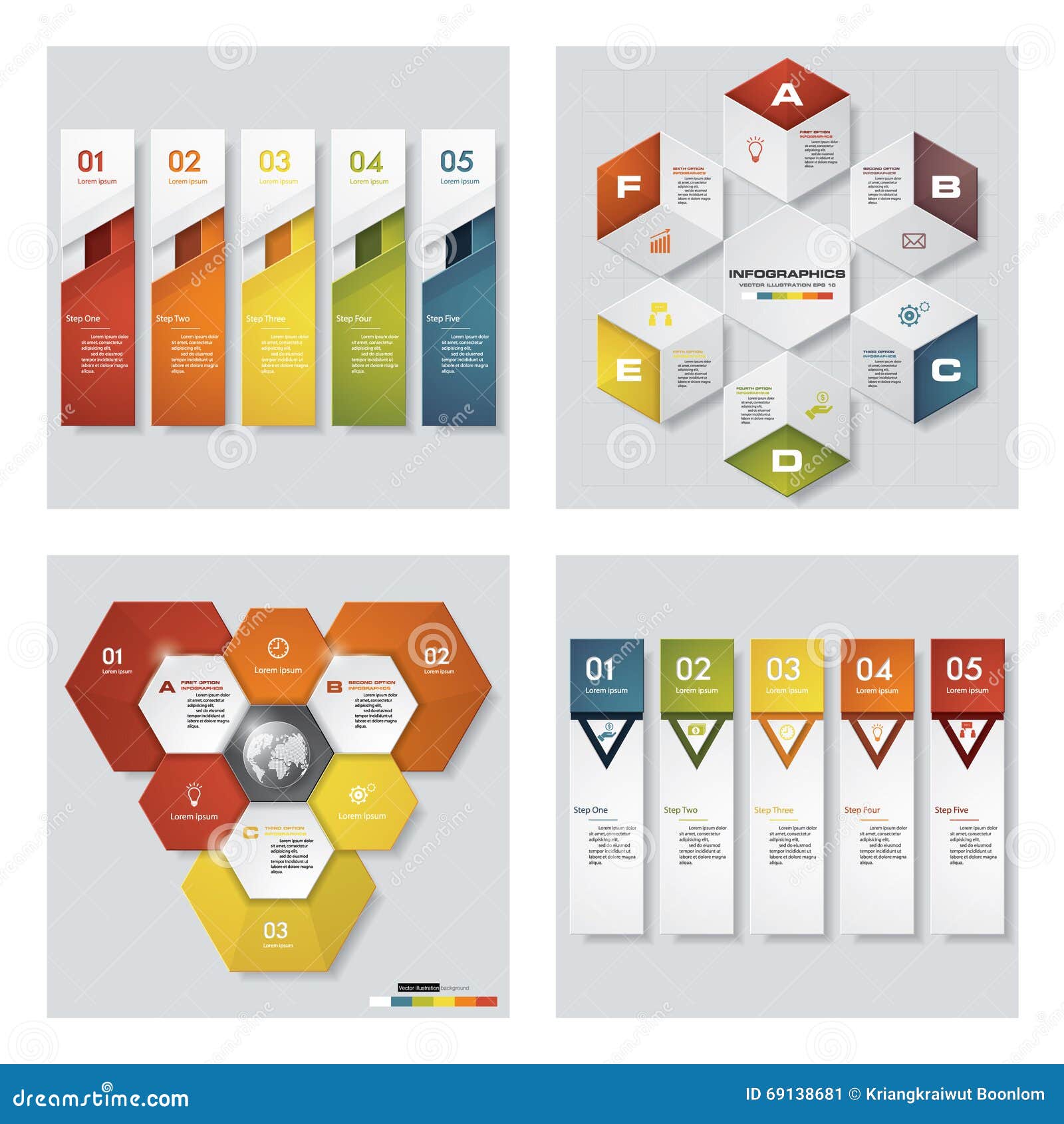 Collection of 4 Design Colorful Presentation Templates. Vector ...