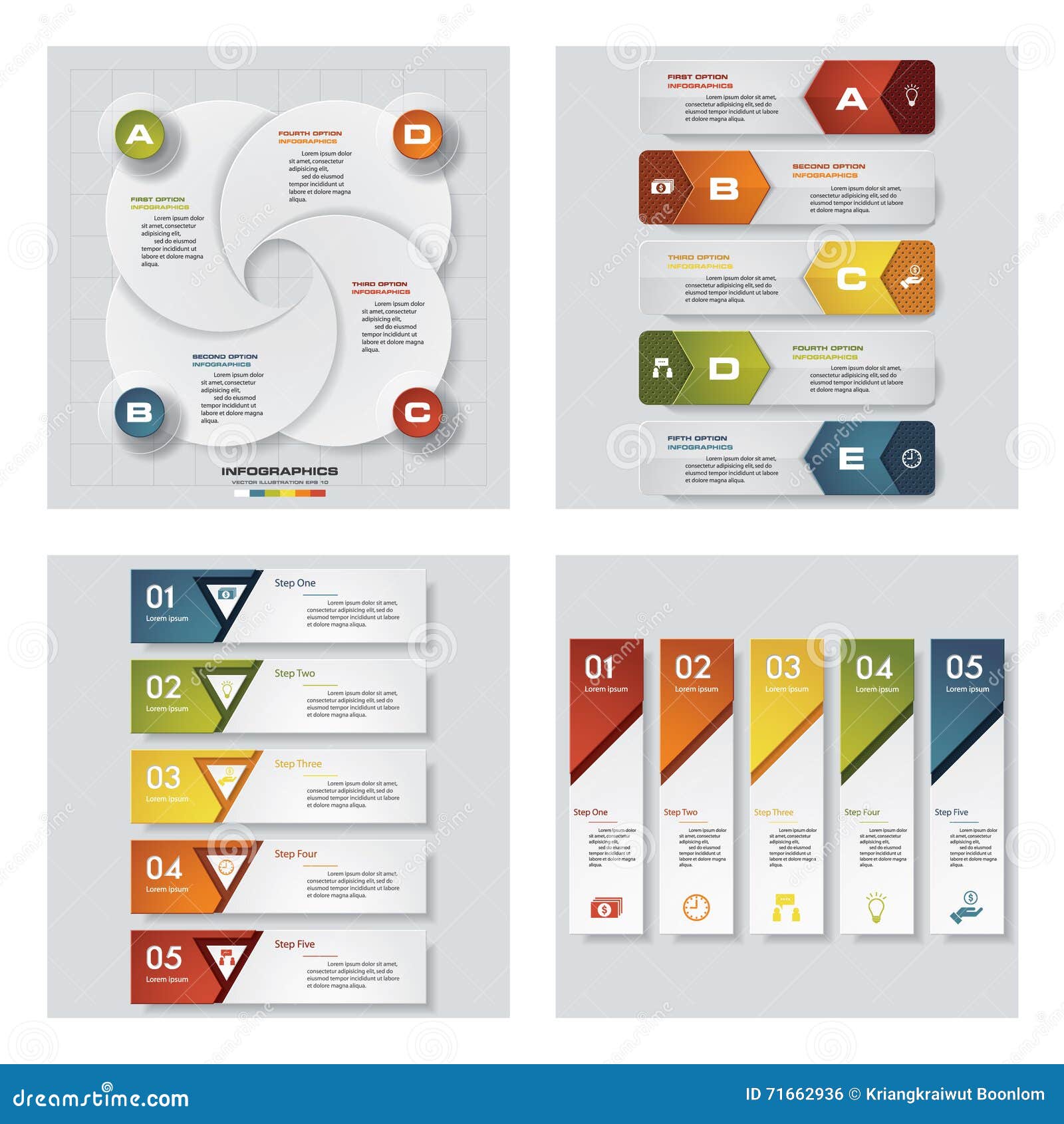 Collection of 4 Design Colorful Presentation Templates. Vector ...