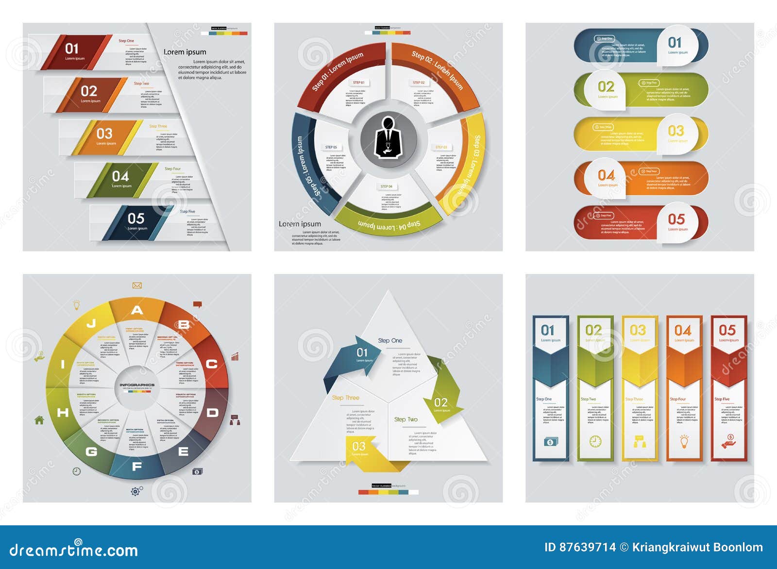 Collection of 6 Design Colorful Presentation Templates. Vector ...