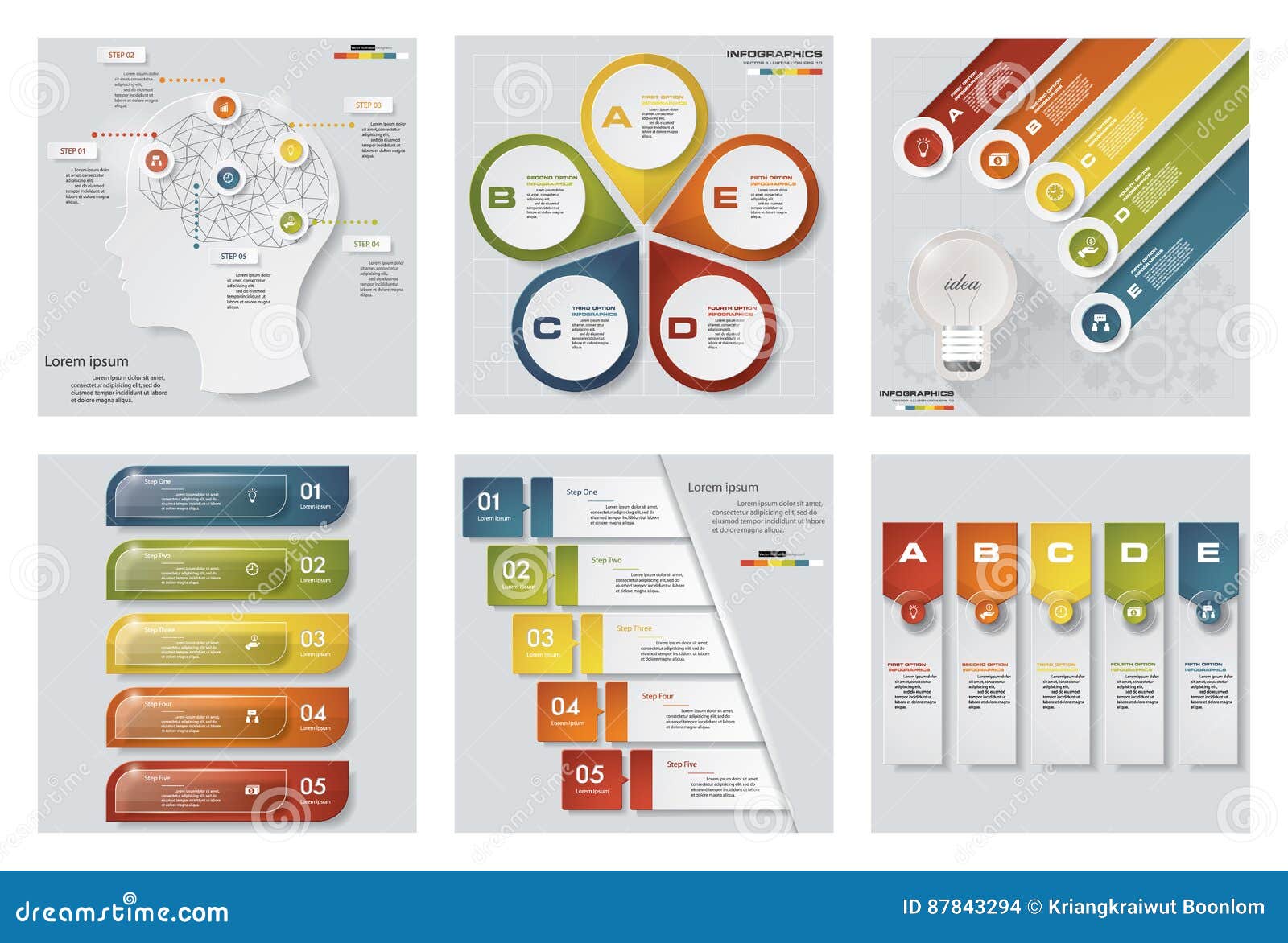 Collection of 6 Design Colorful Presentation Templates. Vector ...