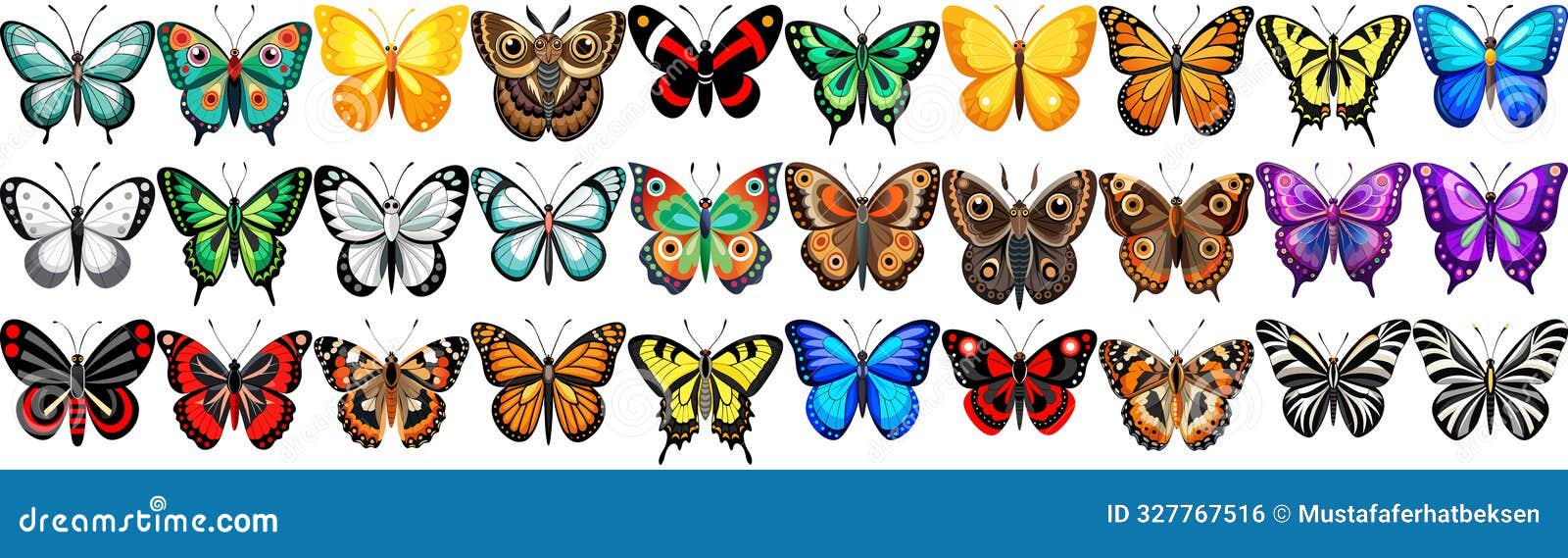 Collection of 30 Detailed Cartoon Butterfly Illustrations with Diverse ...