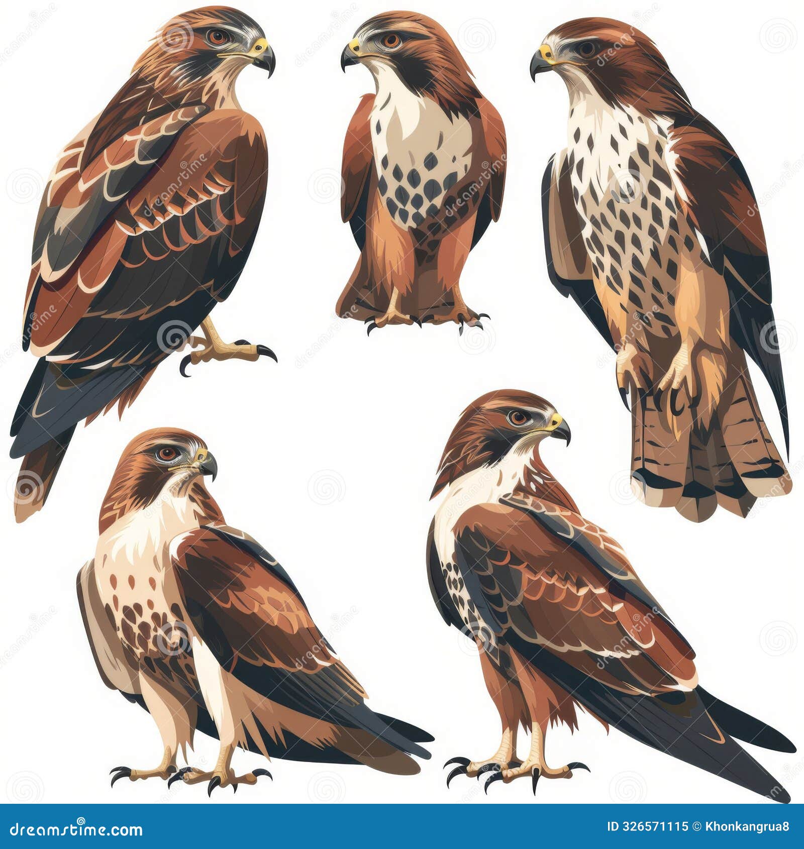 Collection of Detailed Red-tailed Hawk Illustrations, Showcasing ...