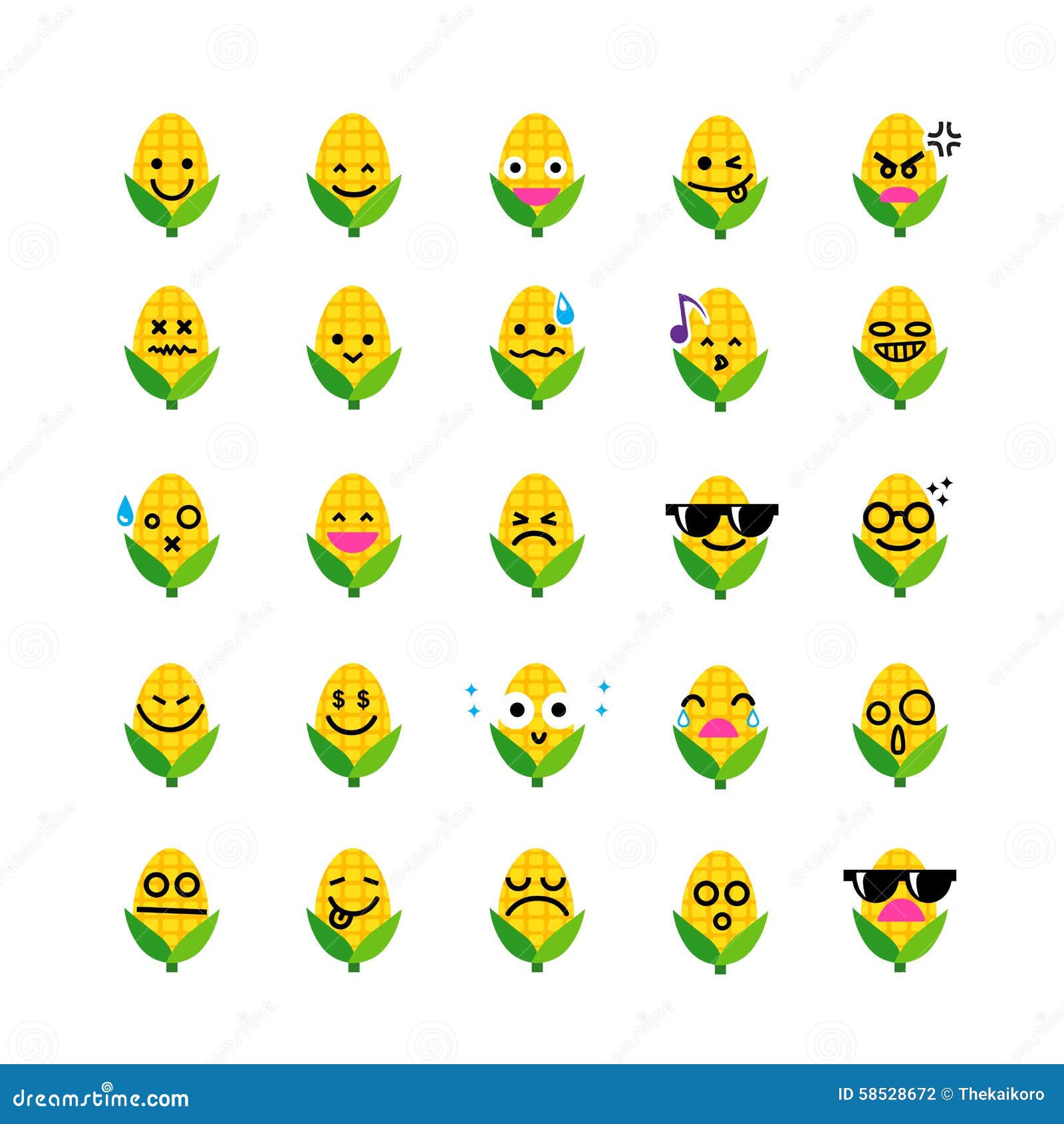 Collection of Difference Emoticon Icon of Corn on the White Back Stock ...