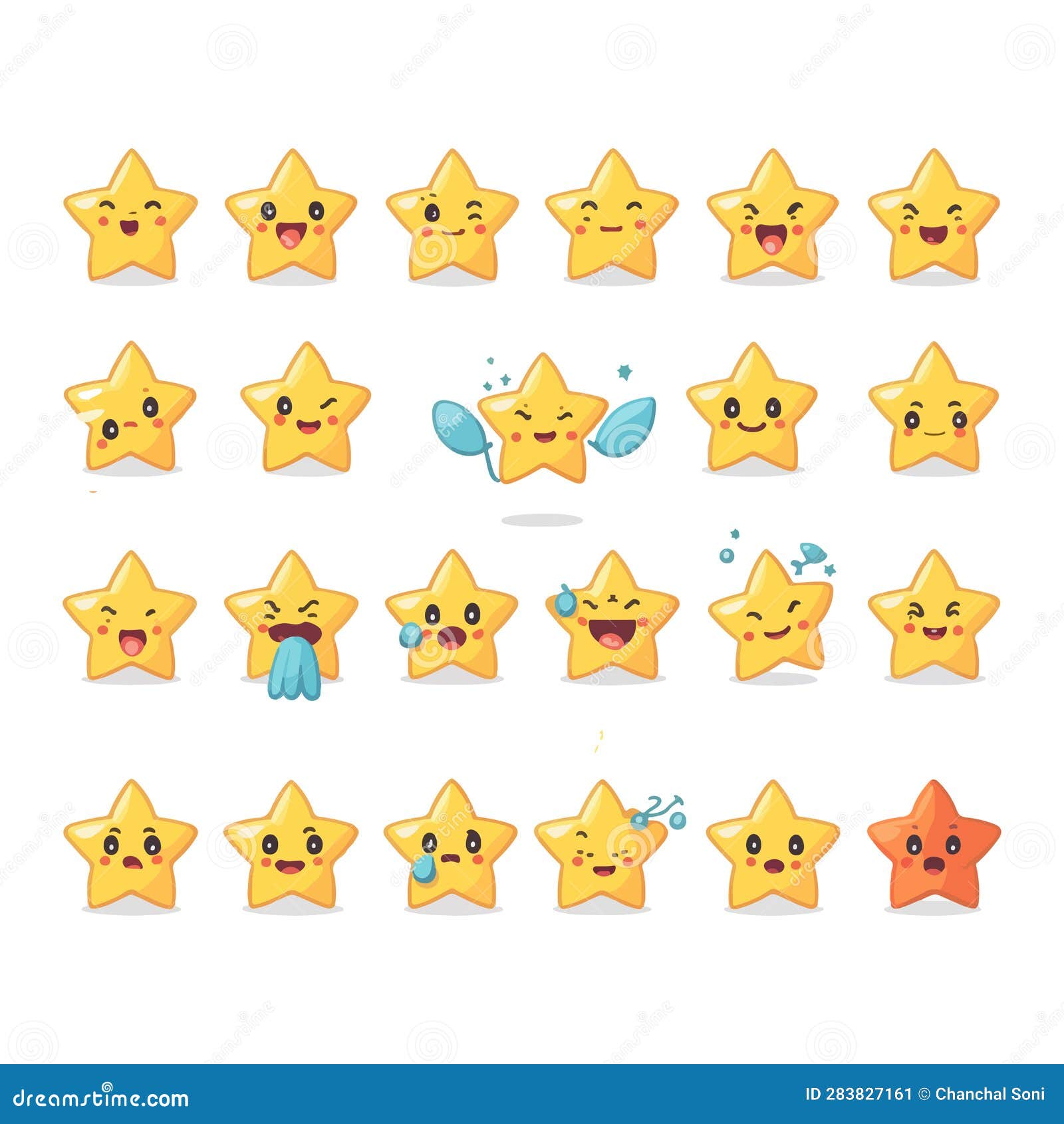 Collection Of Difference Emoticon Icon Of Star Cartoon On The Wh ...
