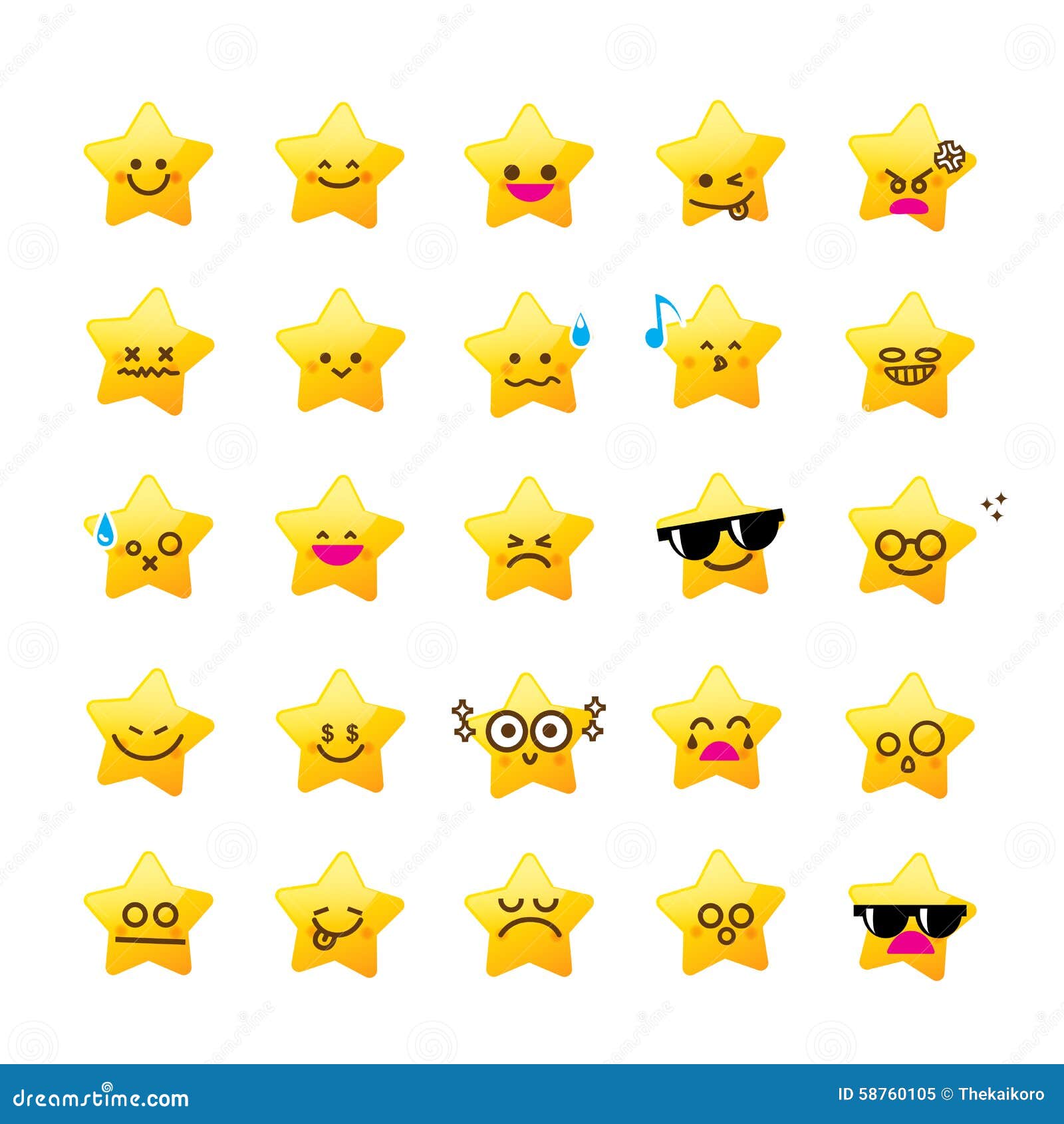 Collection of Difference Emoticon Icon of Star Cartoon on the Wh Stock ...